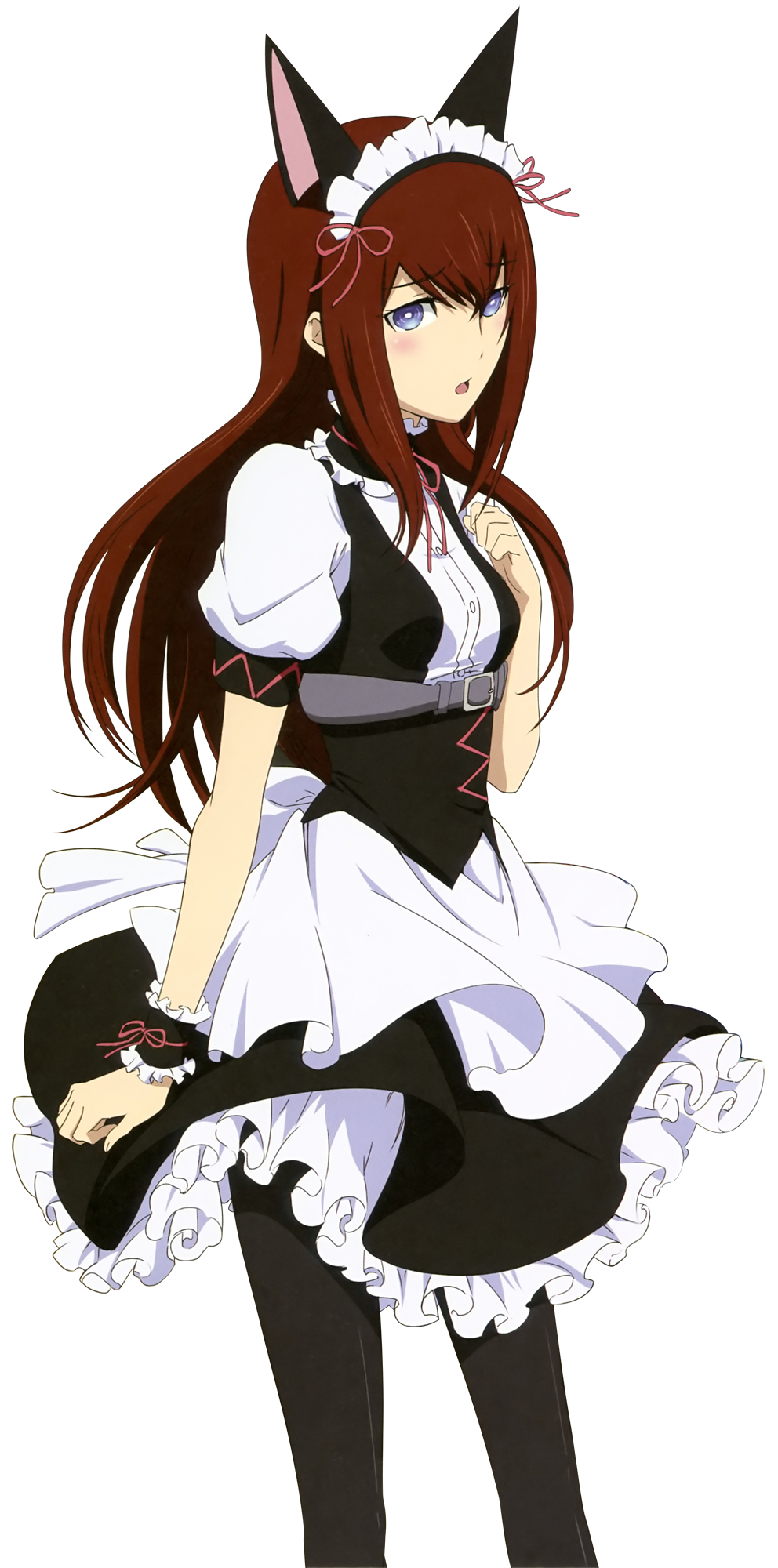 Safebooru - 1girl animal ears blue eyes brown hair cat ears dress embarrassed highres long hair ...