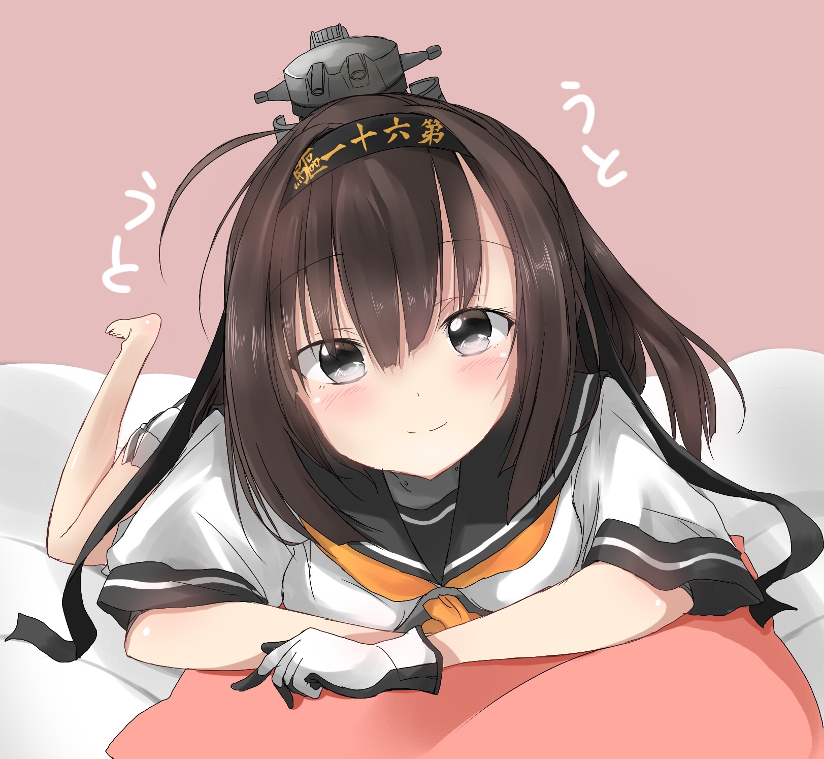 Safebooru - 1girl akizuki (kantai collection) barefoot bed sheet black hair blue eyes commentary ...
