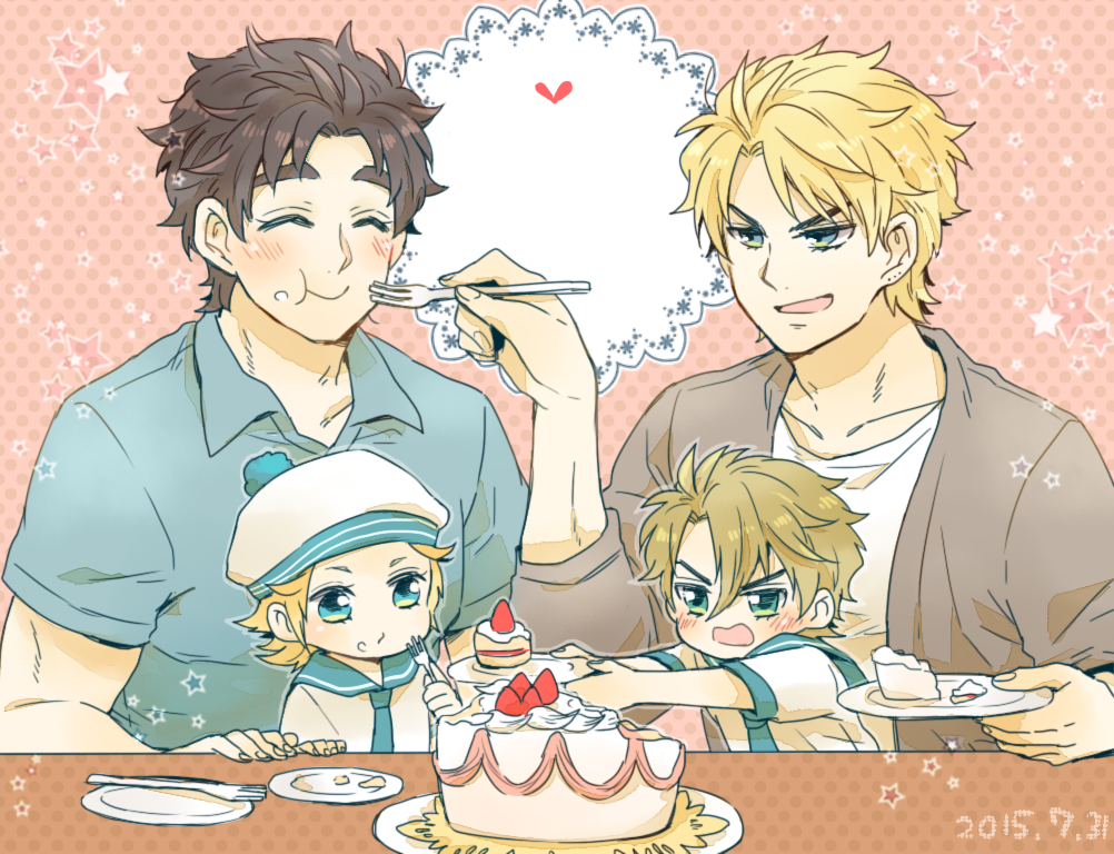 Safebooru - blonde hair blue eyes brown hair cake chibi closed eyes dated diego brando dio ...