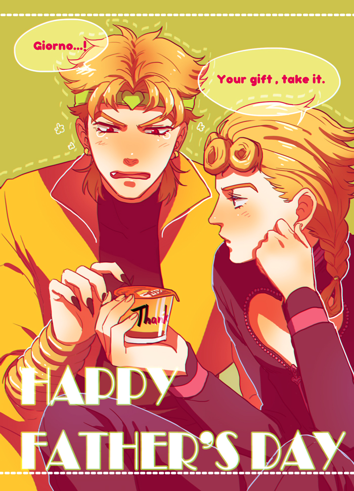 Safebooru - blonde hair braid cup dio brando earrings fang father's day father and son ...