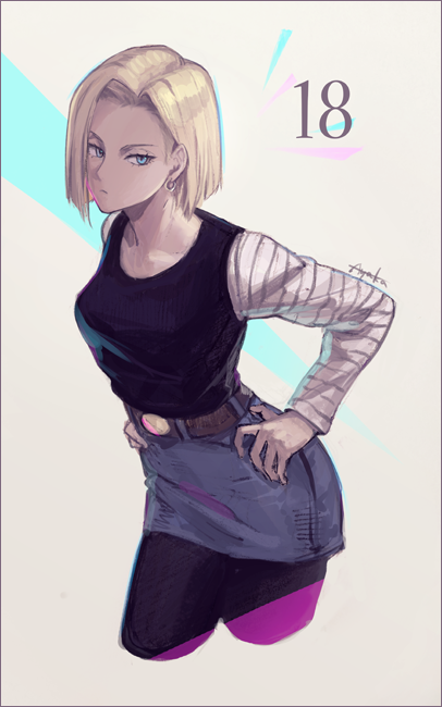Safebooru - 1girl android 18 black border black legwear blonde hair ...