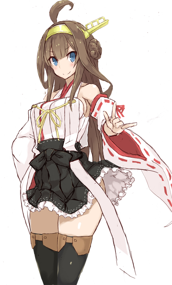 Safebooru - 1girl \m/ ahoge bare shoulders black boots black legwear blue eyes blush boots brown ...