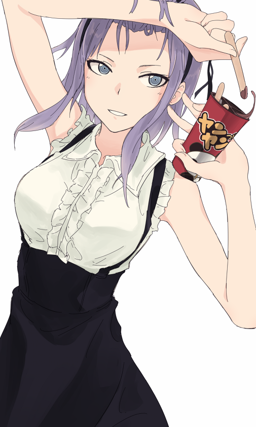 Safebooru - 1girl black eyes dagashi kashi dress furukawa wanosuke hairband holding purple hair ...
