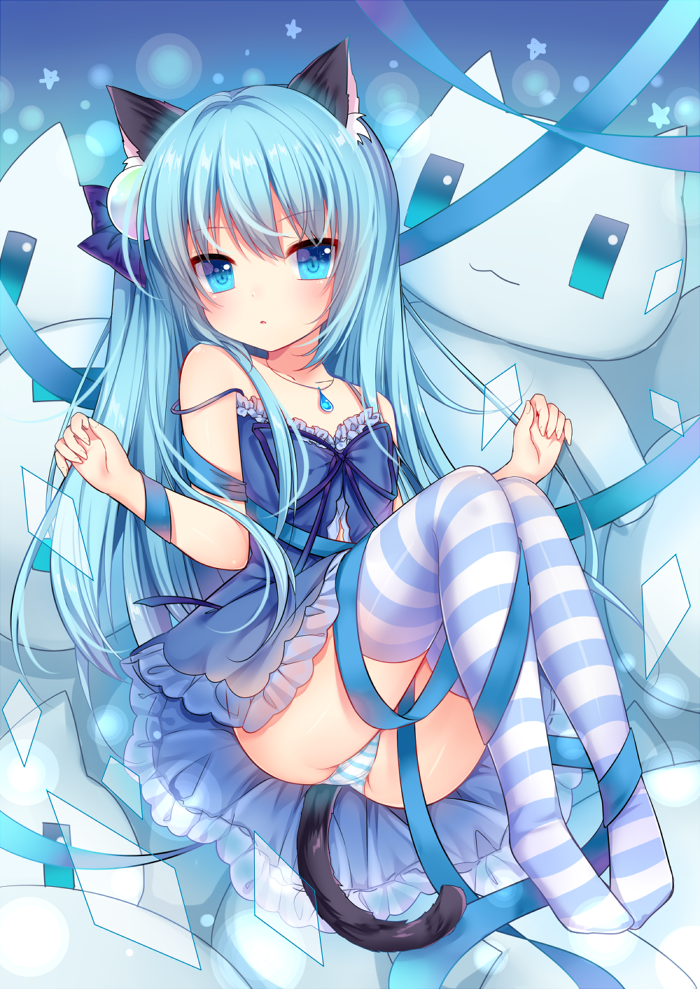 Safebooru - 1girl amashiro natsuki animal ears ass babydoll bare shoulders blue eyes blue hair ...