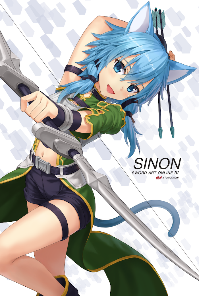 Safebooru - 1girl :d animal ears armlet arrow asymmetrical sleeves black shorts blue eyes blue ...