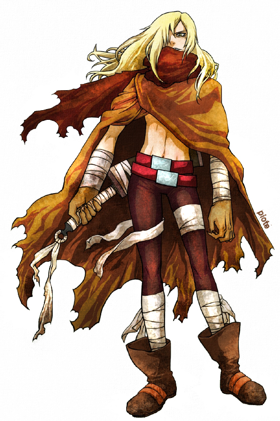 Safebooru - 1boy bandages belt blonde hair boots cape claws cleaver long hair male focus piote ...