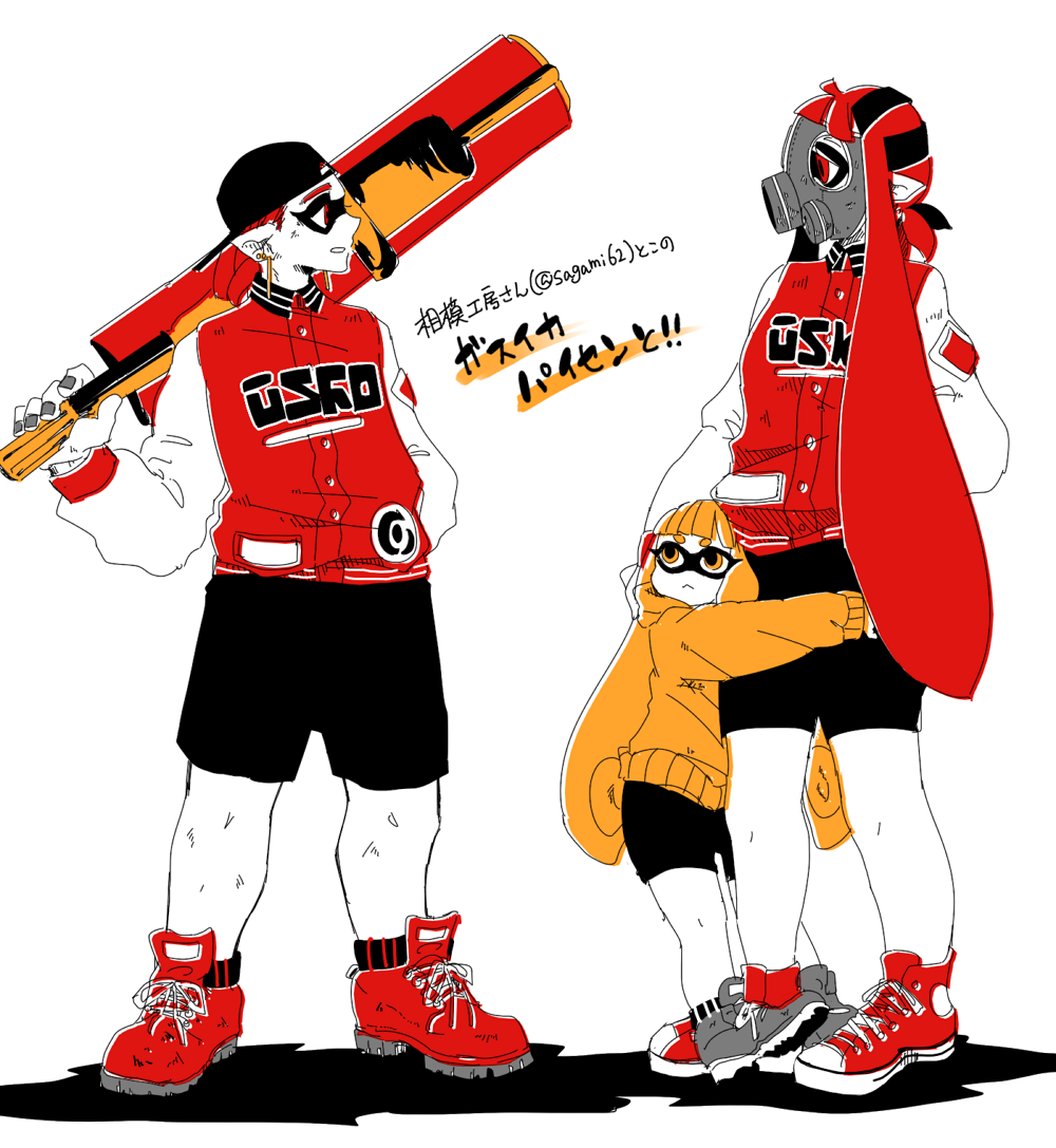 Safebooru - 1boy 2girls bike shorts domino mask earrings inkling jacket ...