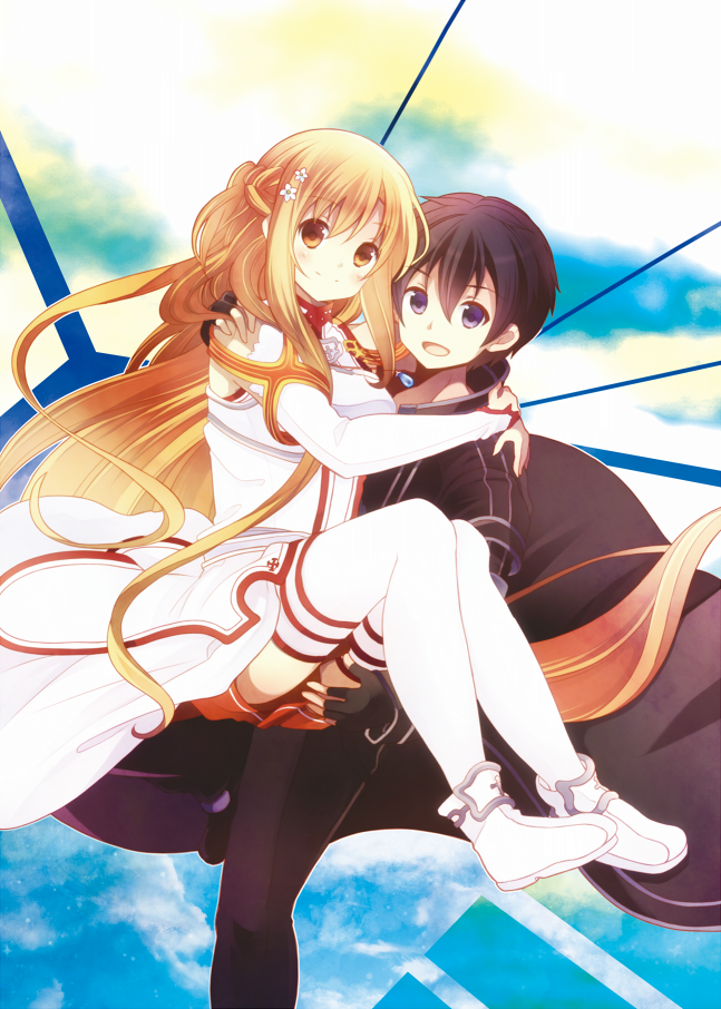 Safebooru - 1boy 1girl asuna (sao) black eyes black hair breastplate brown eyes brown hair ...