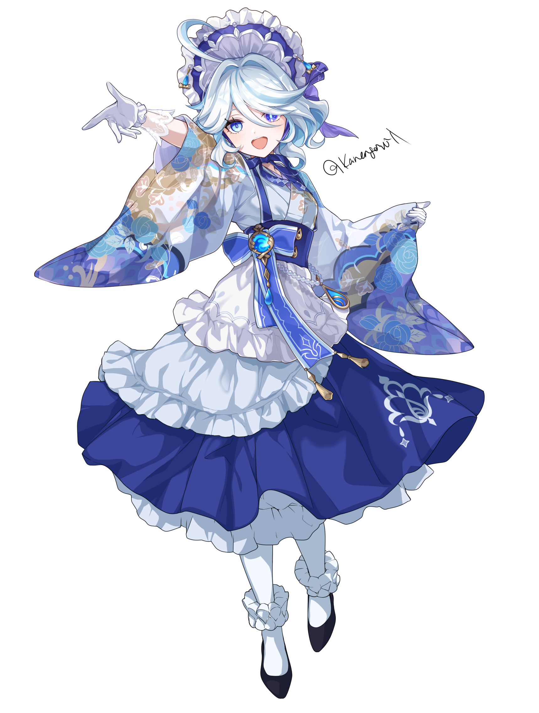 Safebooru - 1girl :d ahoge alternate costume black footwear blue eyes blue hair blue pupils ...