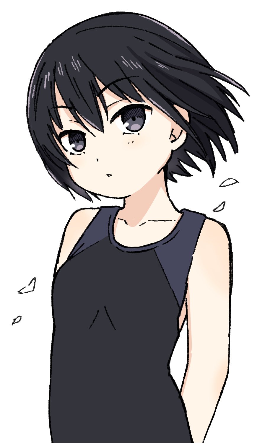 Safebooru - 1girl amagami arms behind back black eyes black hair black one-piece swimsuit ...
