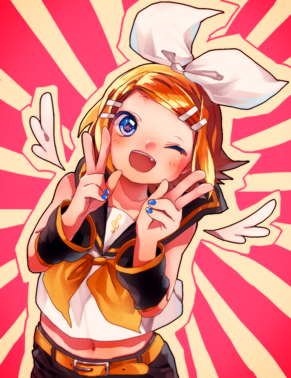 Safebooru - 1girl ;d akabino belt blonde hair blue eyes blue nails ...