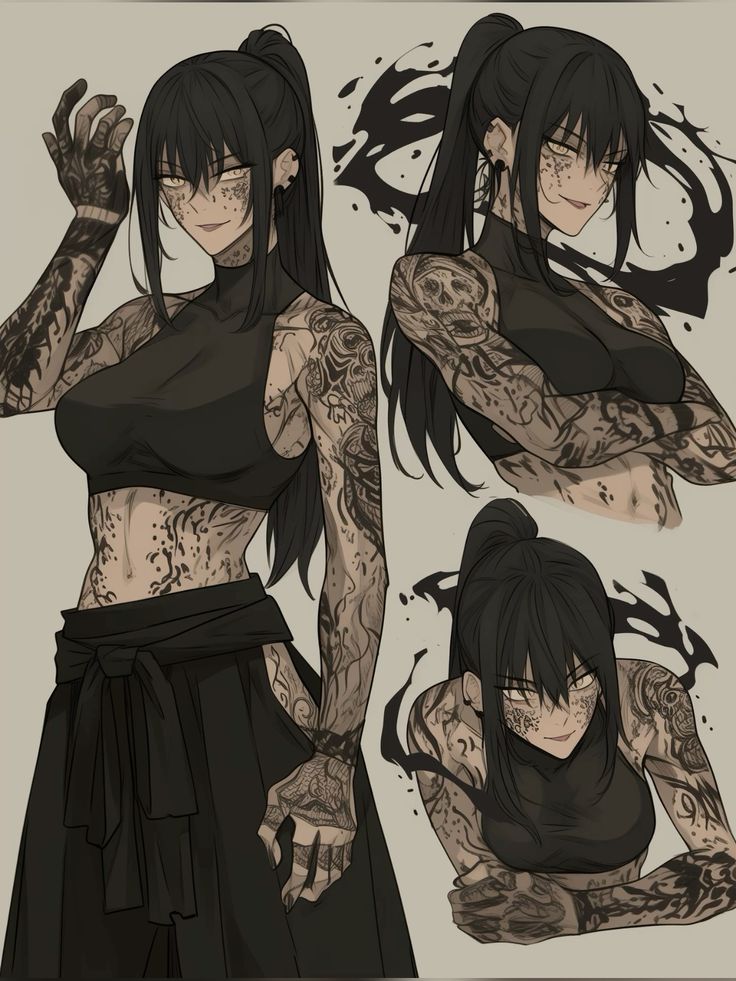 Safebooru - 1girl arm tattoo black hair crop top earrings huayen jewelry original pixiv fantasia ...