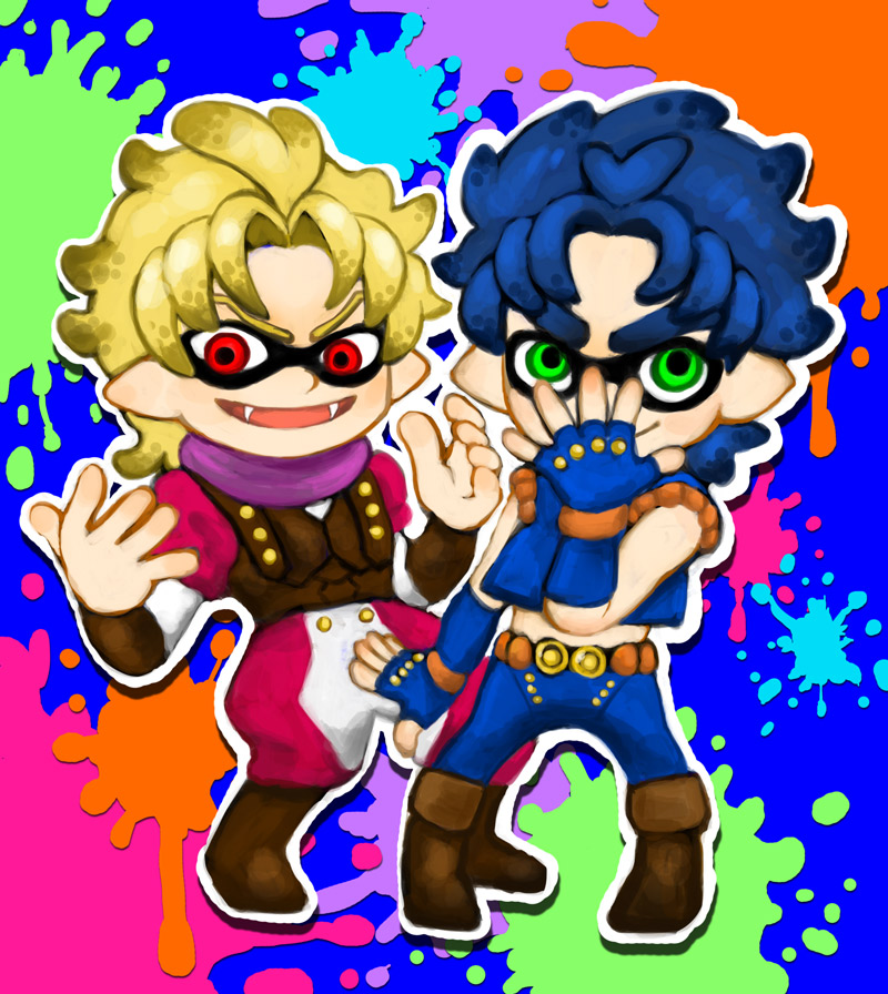 Safebooru - 2boys blonde hair blue hair boots brown boots dio brando ...