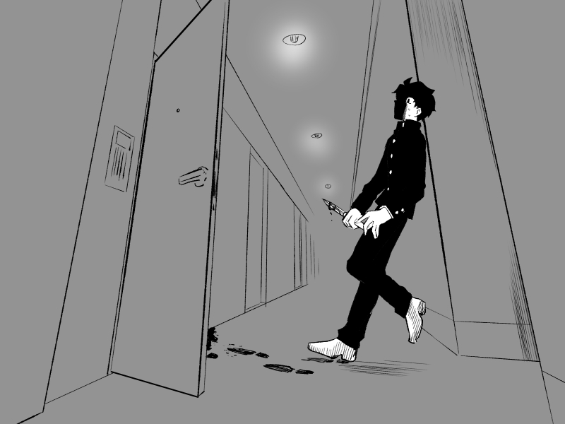 Safebooru - black hair blood blood on ground blood on knife bloody ...