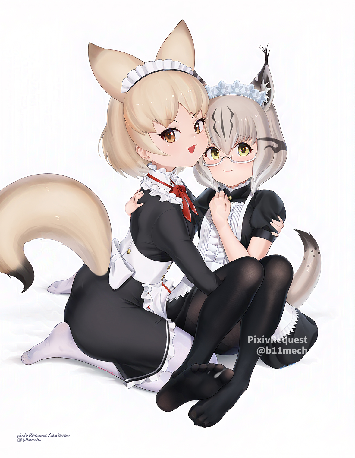 Safebooru - 2girls :3 alternate costume animal ear fluff animal ears apron beleven black ...