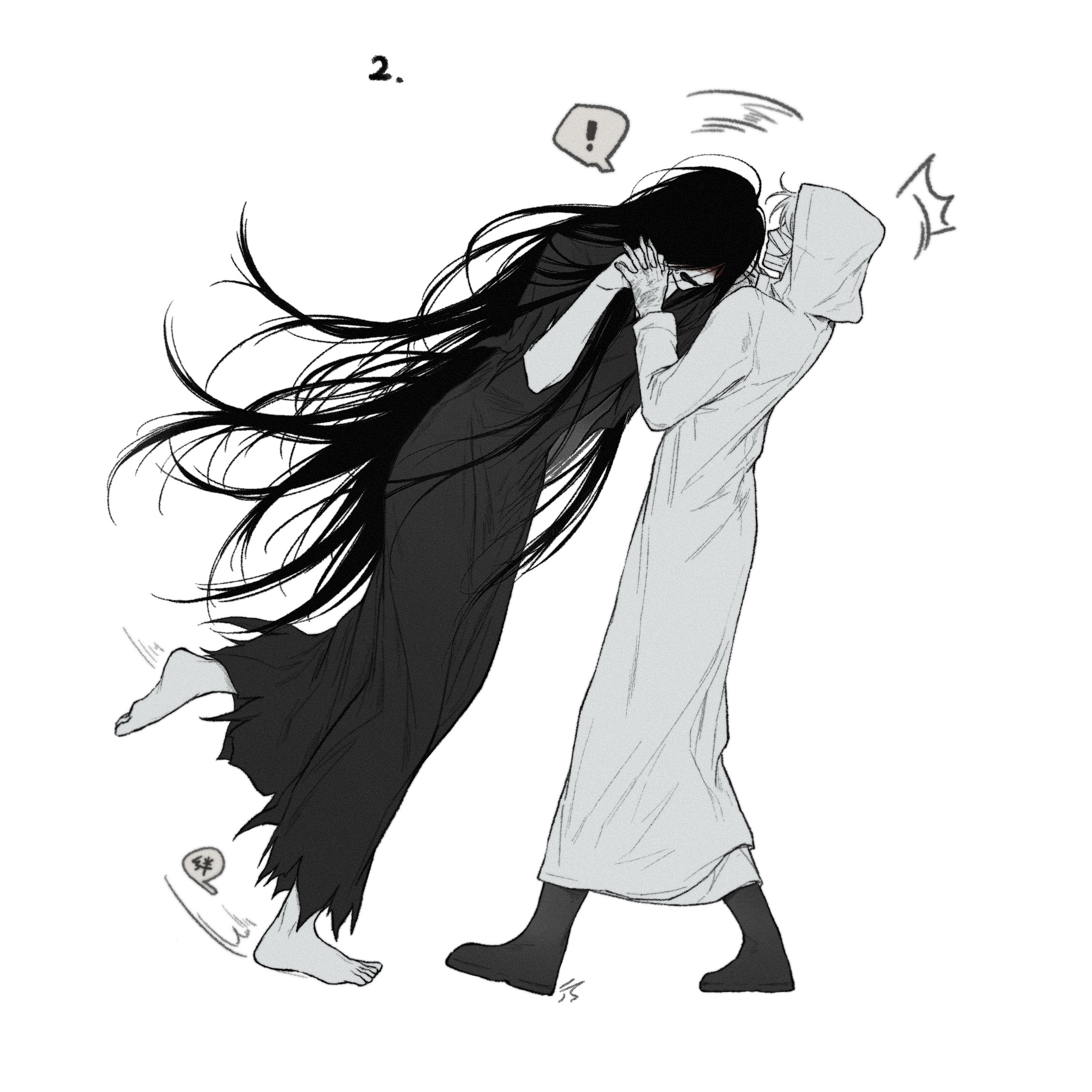 Safebooru - 1boy 1girl aaa (9543479338) barefoot black hair black kimono boots chinese ...