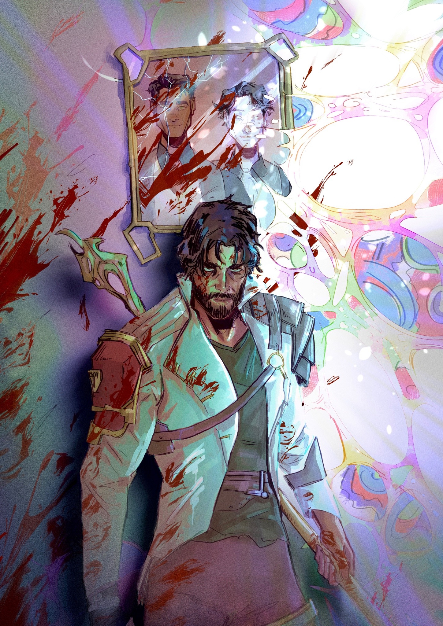 Safebooru - 1boy arcane: league of legends beard blood blood on face ...