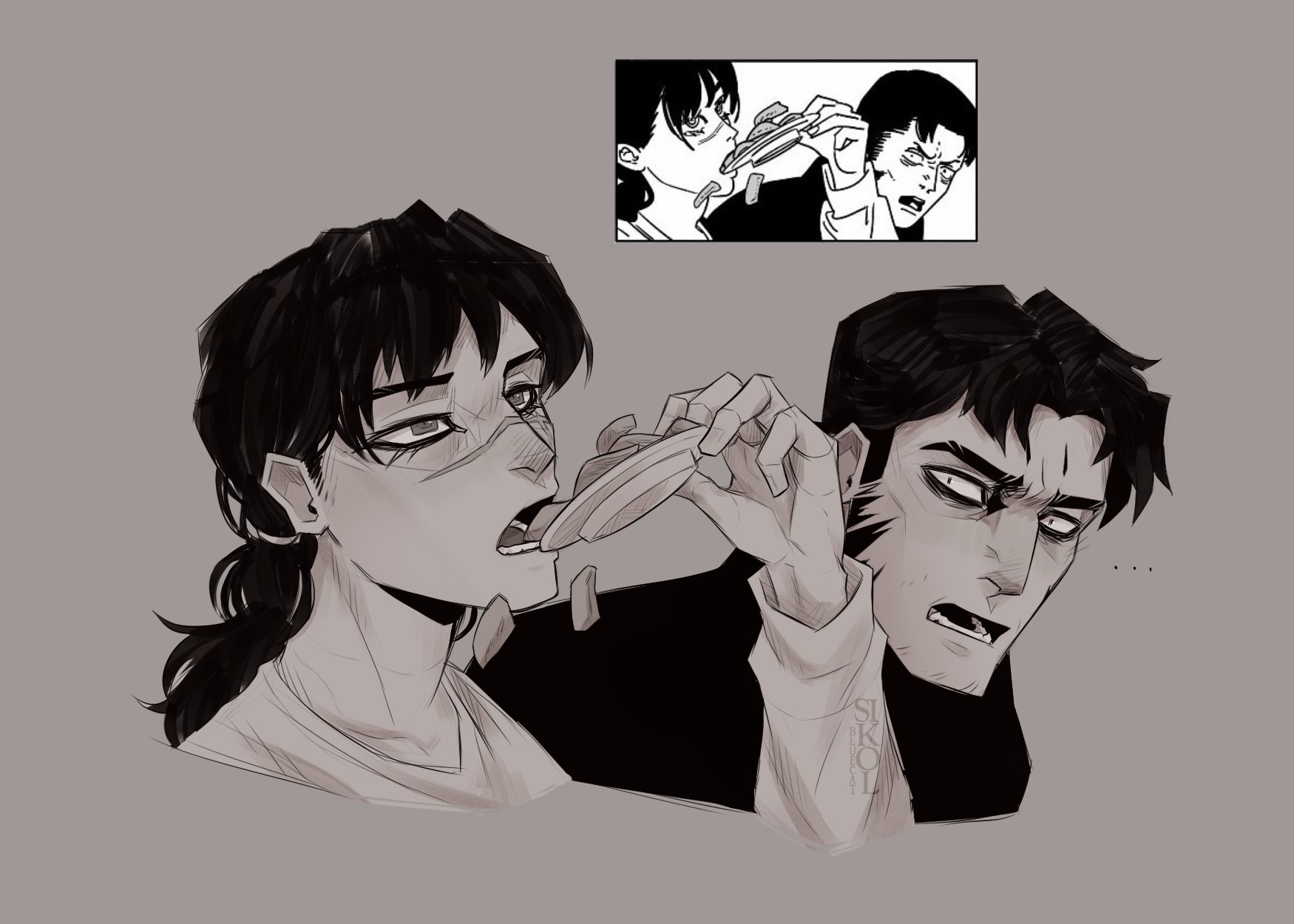 Safebooru - 1boy 1girl chainsaw man comic panel inset eating food ...