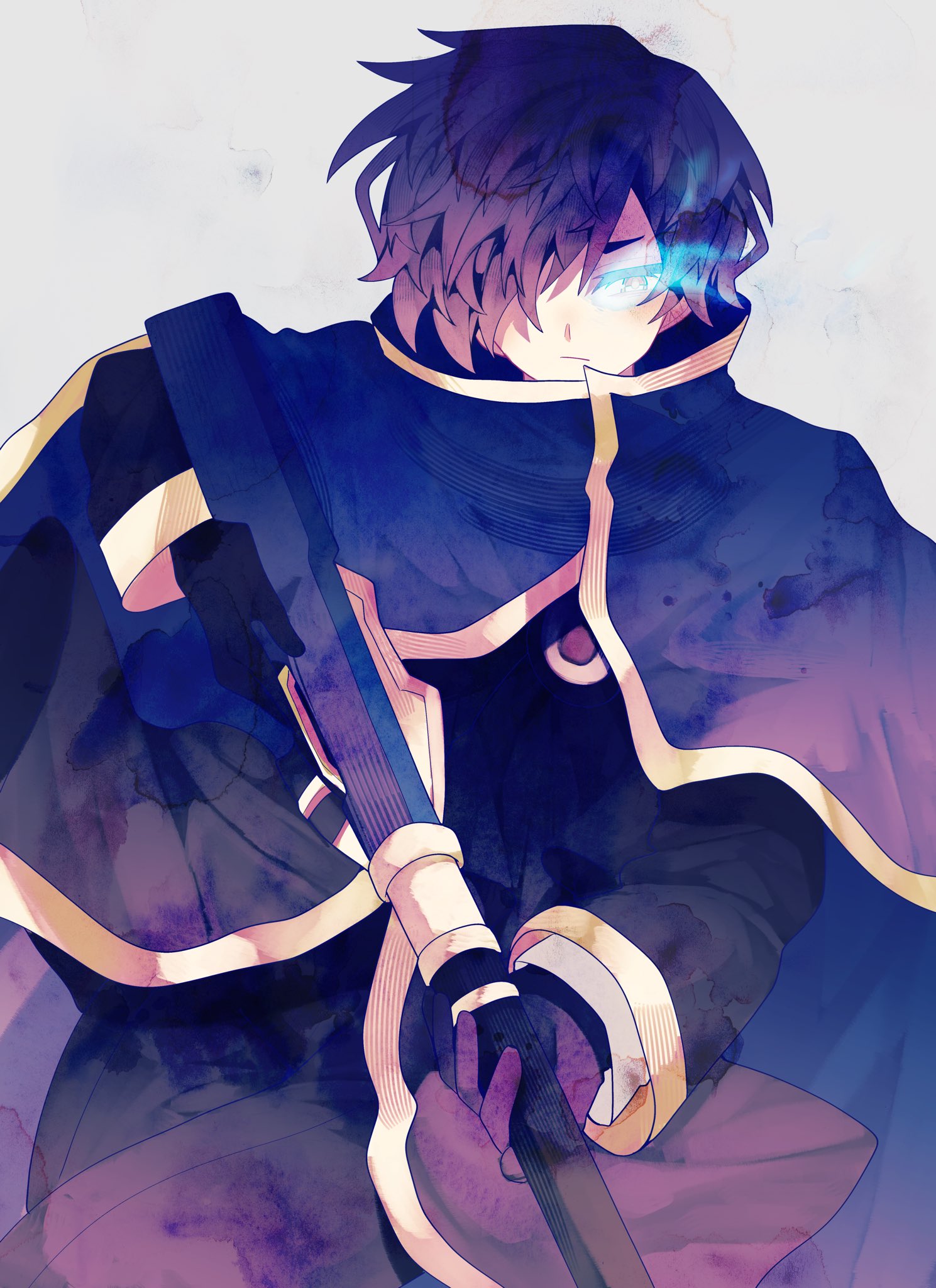 Safebooru - 1boy 9sn6m black pants blue cape brooch cape cowboy shot e.g.o (project moon) gloves ...