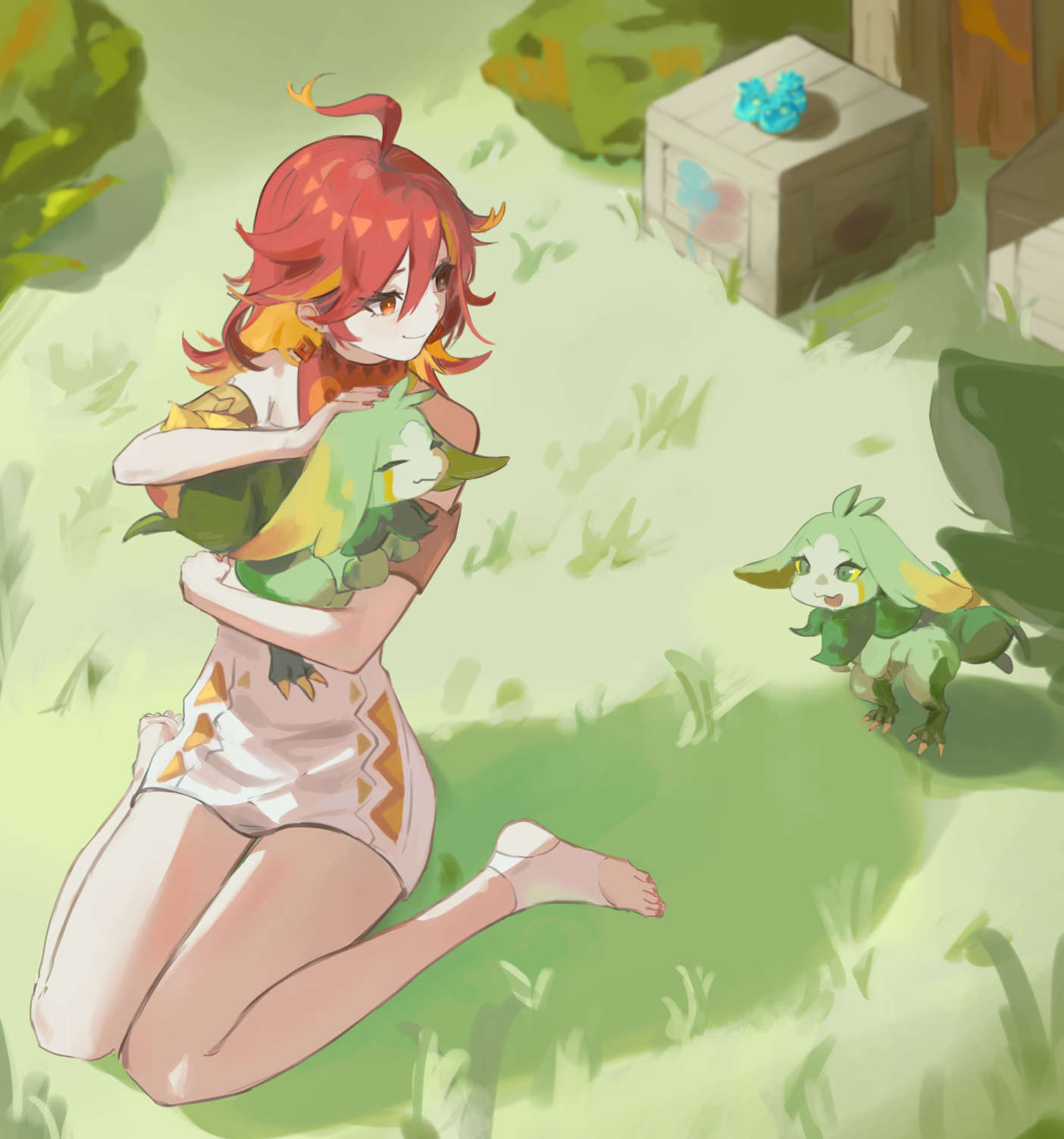 Safebooru - 1girl aged down ahoge alternate costume animal bare shoulders bush closed mouth ...