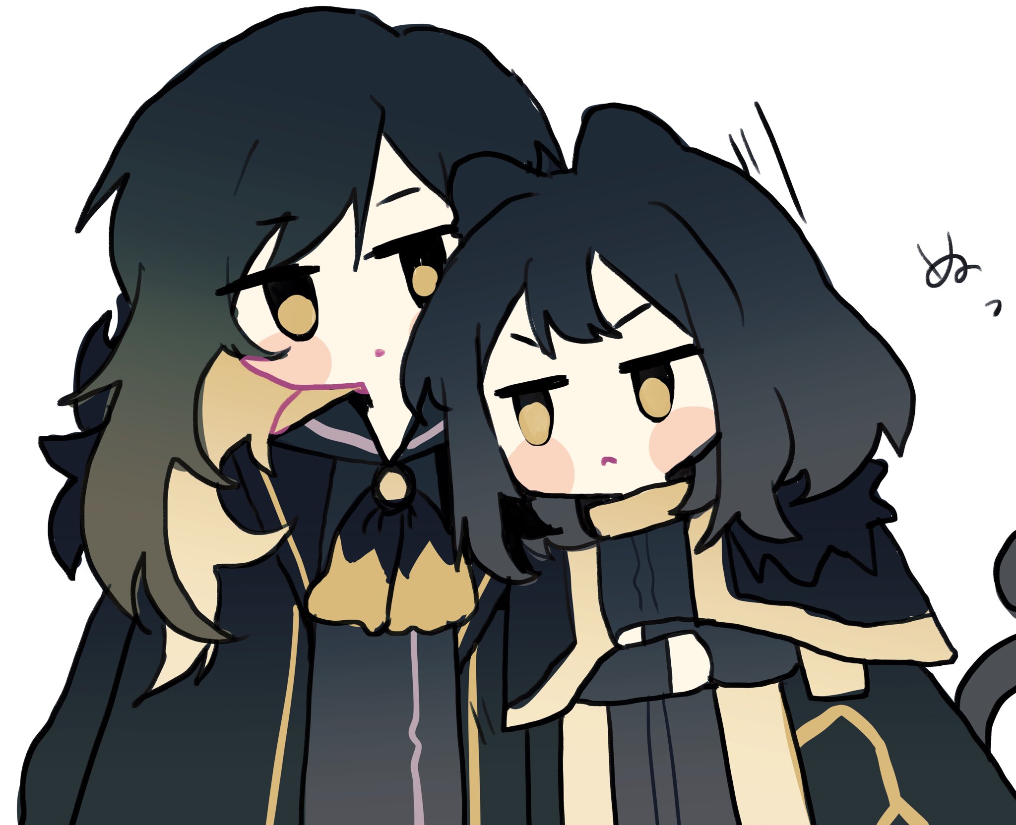 Safebooru - 2girls 9sn6m animal ears binah (project moon) black bow black bowtie black cape ...