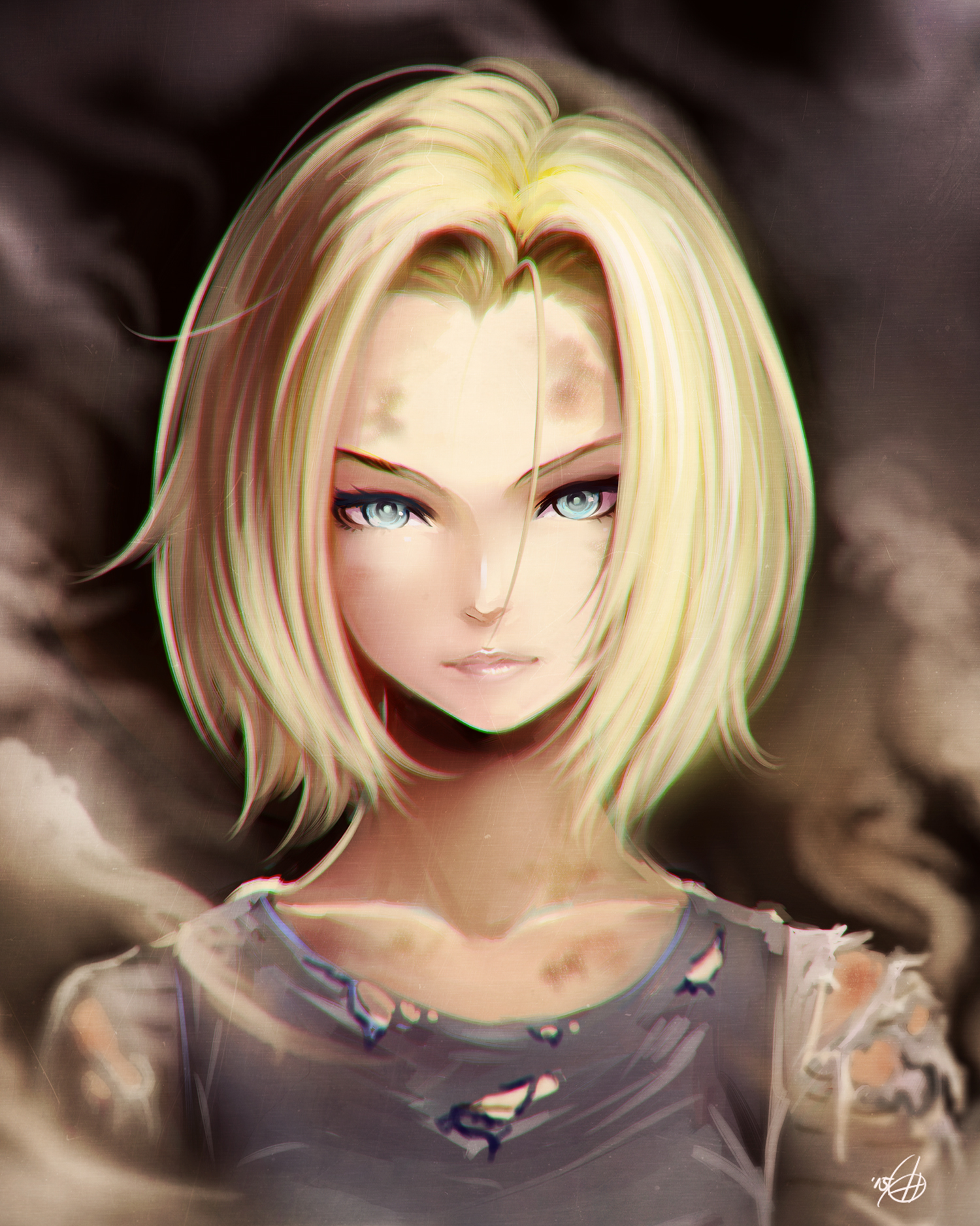 Safebooru 1girl Amaguchi Chiyoko Android 18 Bangs Blonde Hair Blue 8133