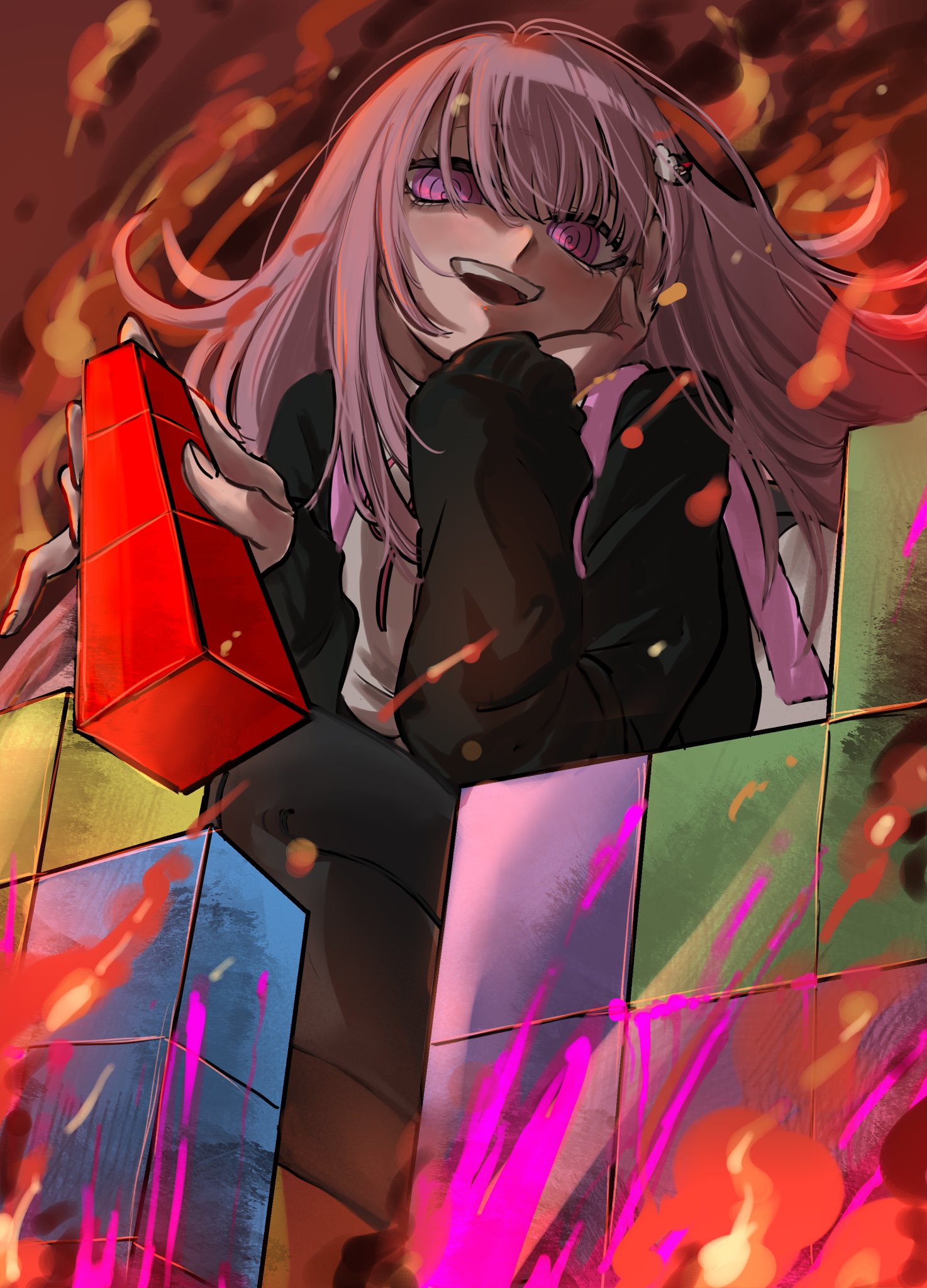 Safebooru - 1girl :d alternate hair length alternate hair ornament alternate hairstyle backpack ...