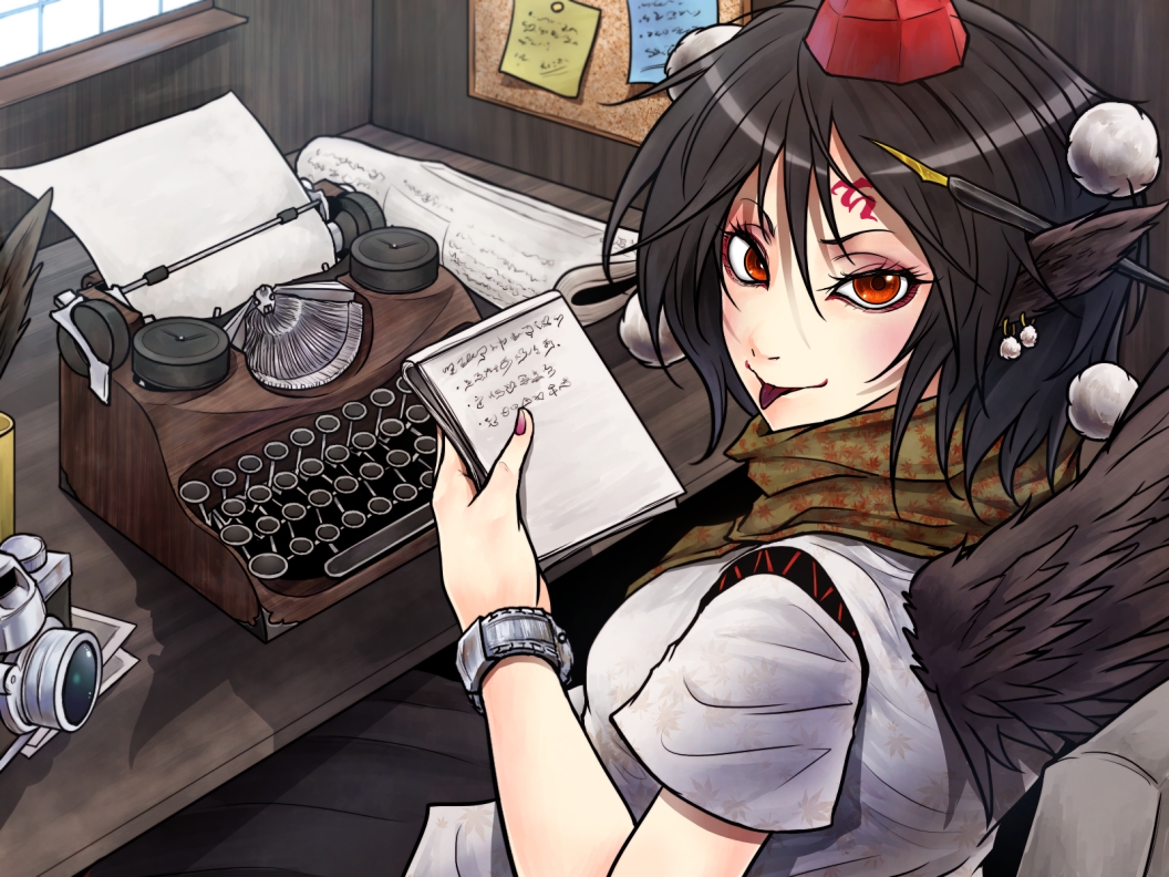 Safebooru - 1girl animal ears bird ears bird wings black hair black wings camera closed mouth ...