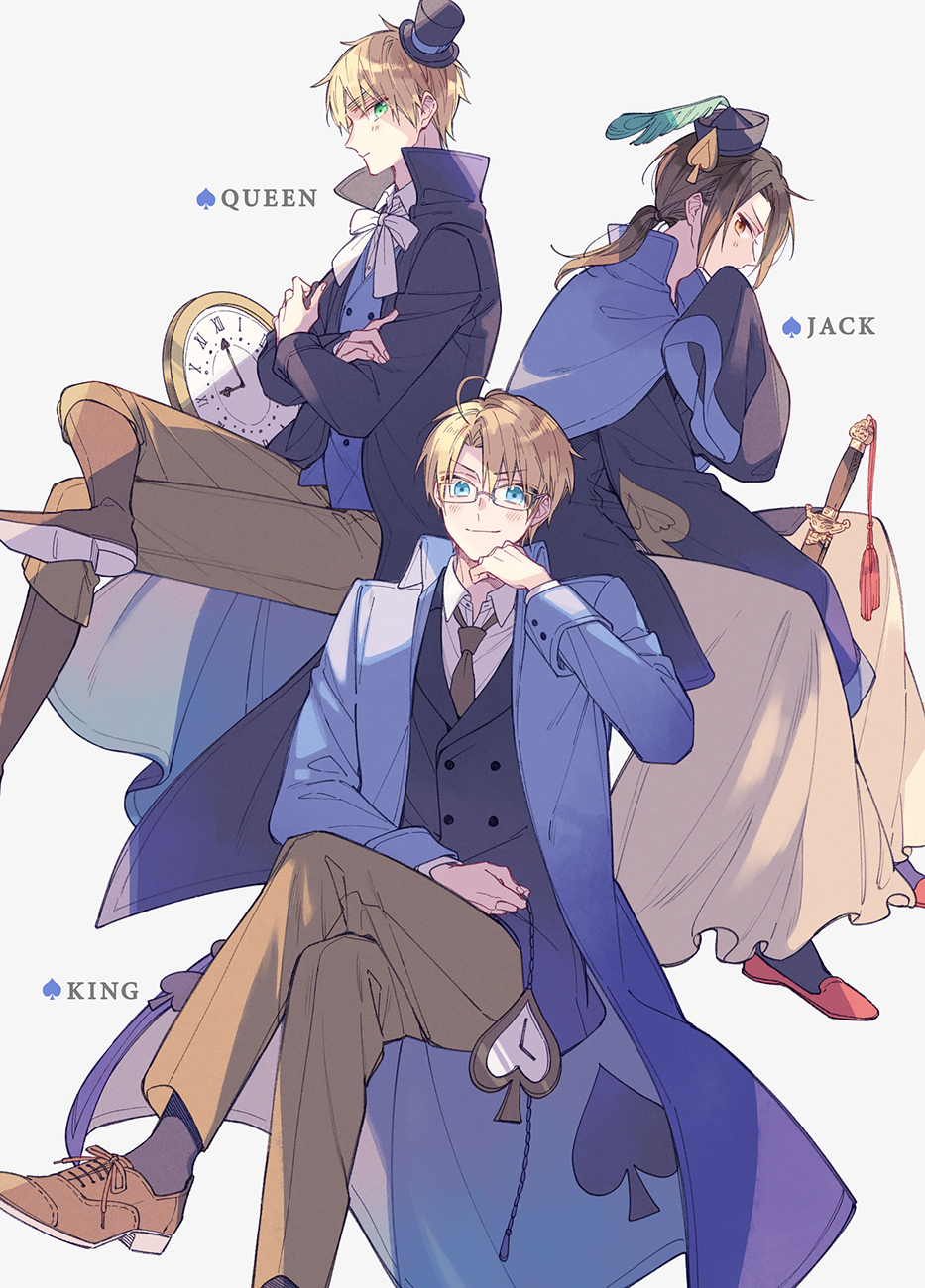 Safebooru - 3boys ahoge america (hetalia) axis powers hetalia black-framed eyewear black coat ...