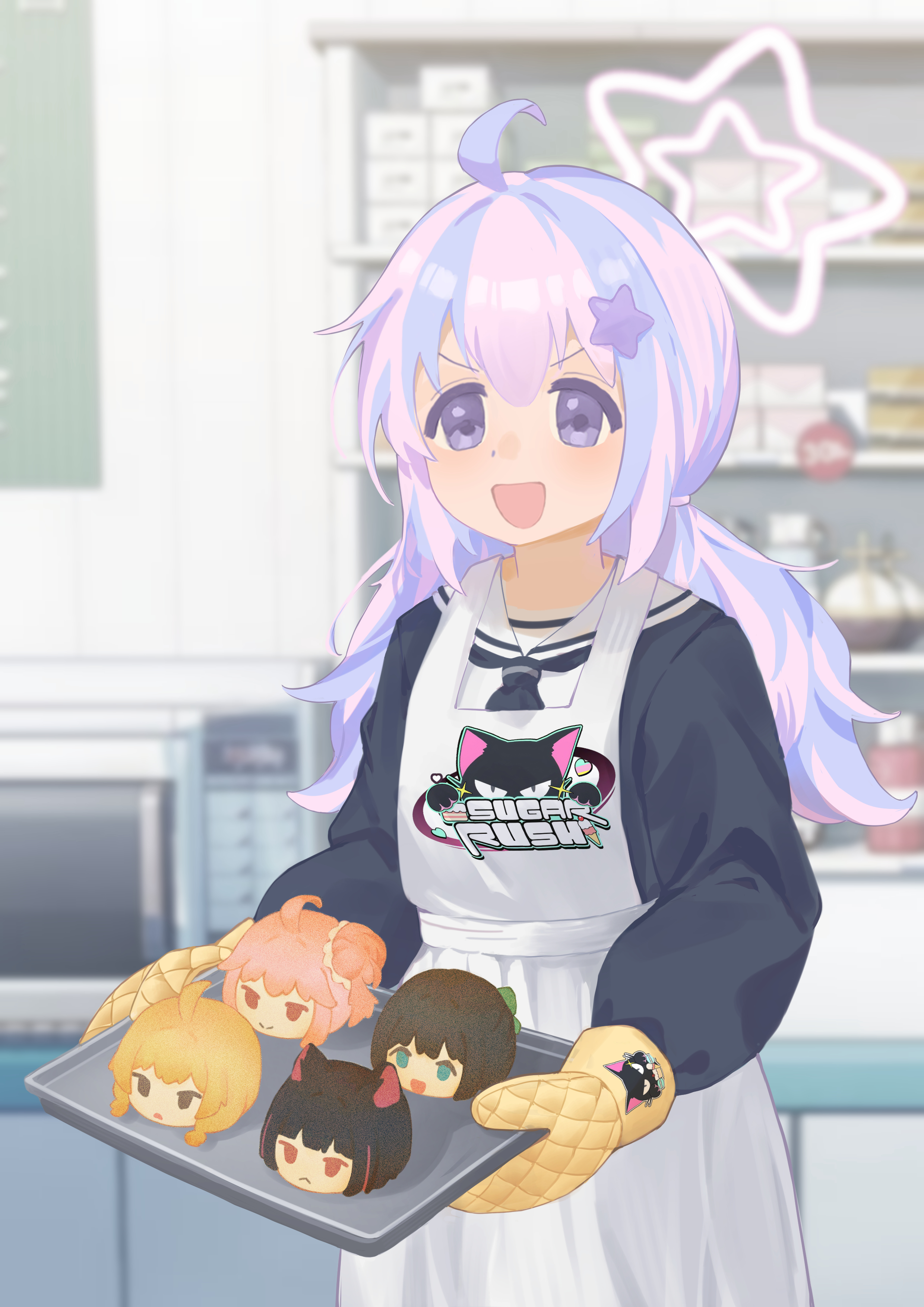 Safebooru - 1girl :d absurdres airi (blue archive) akarichan (1286817552) apron black ...