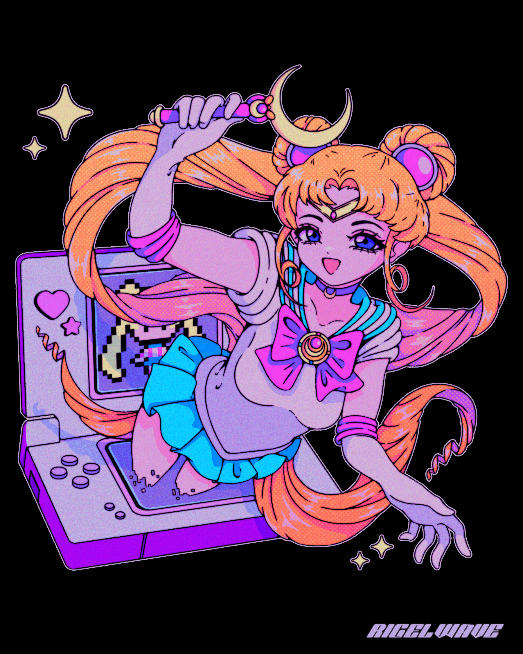 Safebooru - 1girl artist name bishoujo senshi sailor moon black background blonde hair blue eyes ...