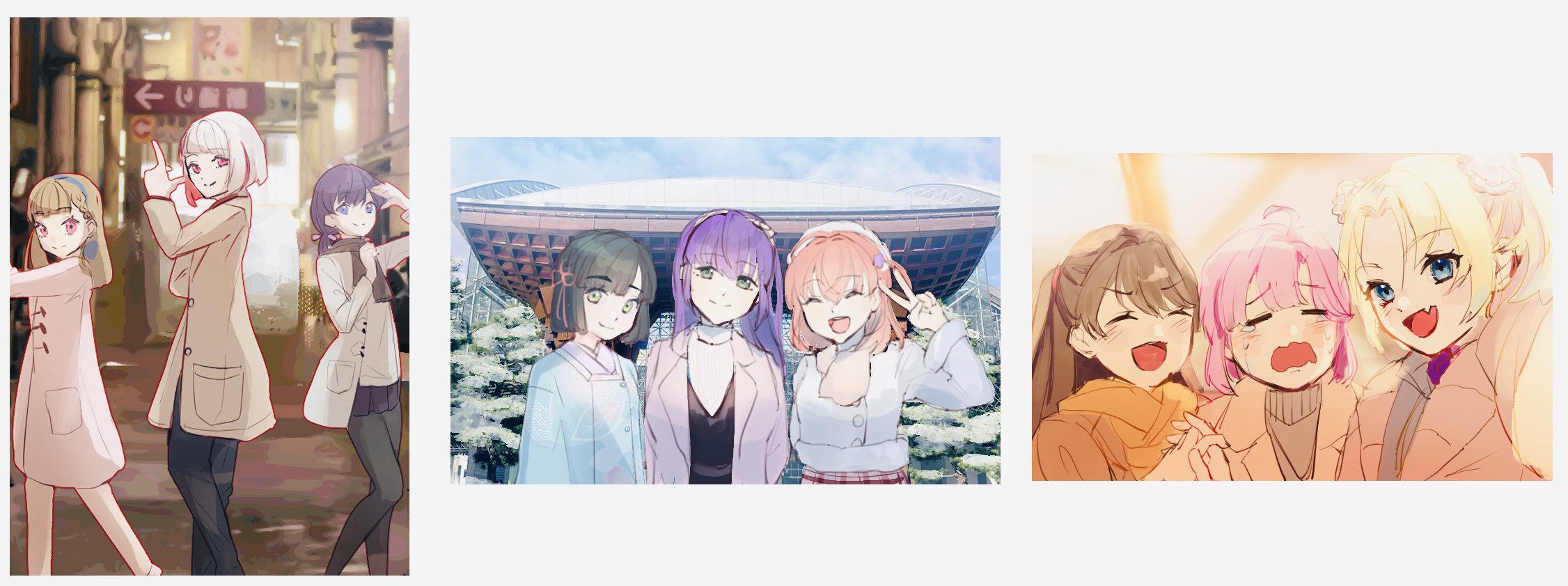 Safebooru - 6+girls :d ^ ^ anyoji hime anyoji hime (winter casual) arms behind back bare ...