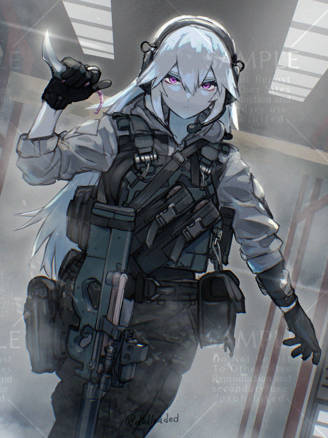 Safebooru - 1girl ammunition pouch artist name black gloves bulletproof ...