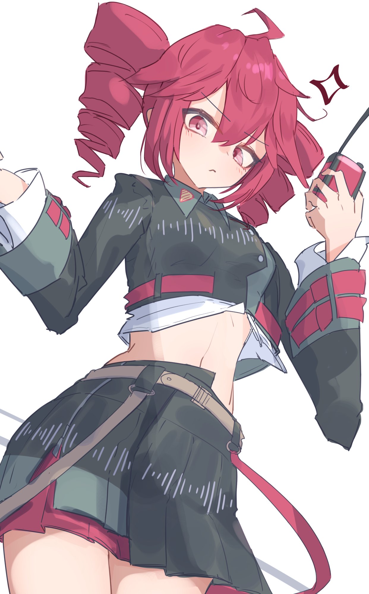 Safebooru - 1girl ahoge black shirt black skirt collared shirt drill hair frown hair between ...