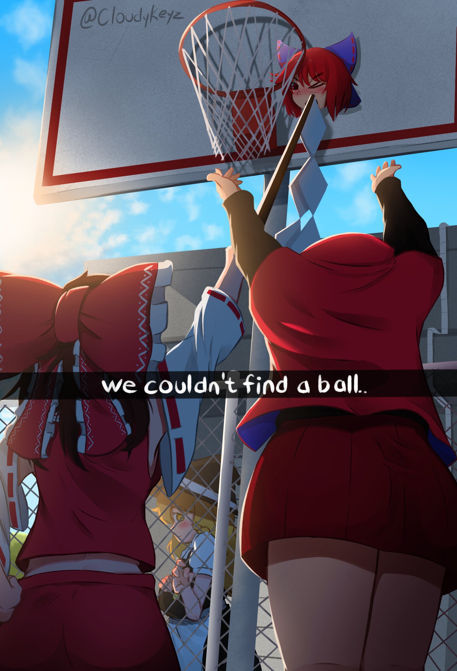 Safebooru - 3girls apron basketball hoop blonde hair blush bow brown ...