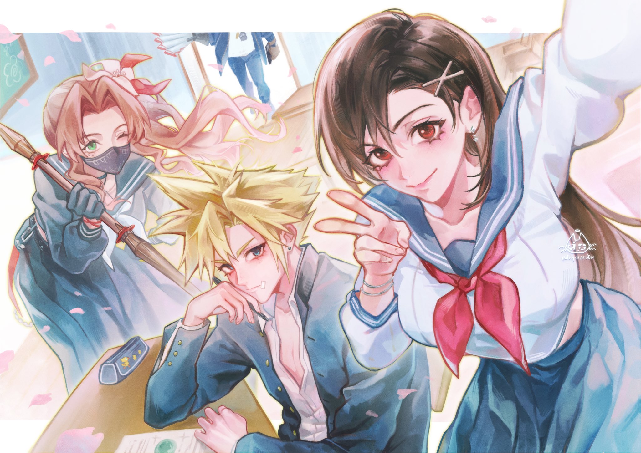 Safebooru - 2boys 2girls aerith gainsborough aerith gainsborough (midgard seventh high school ...