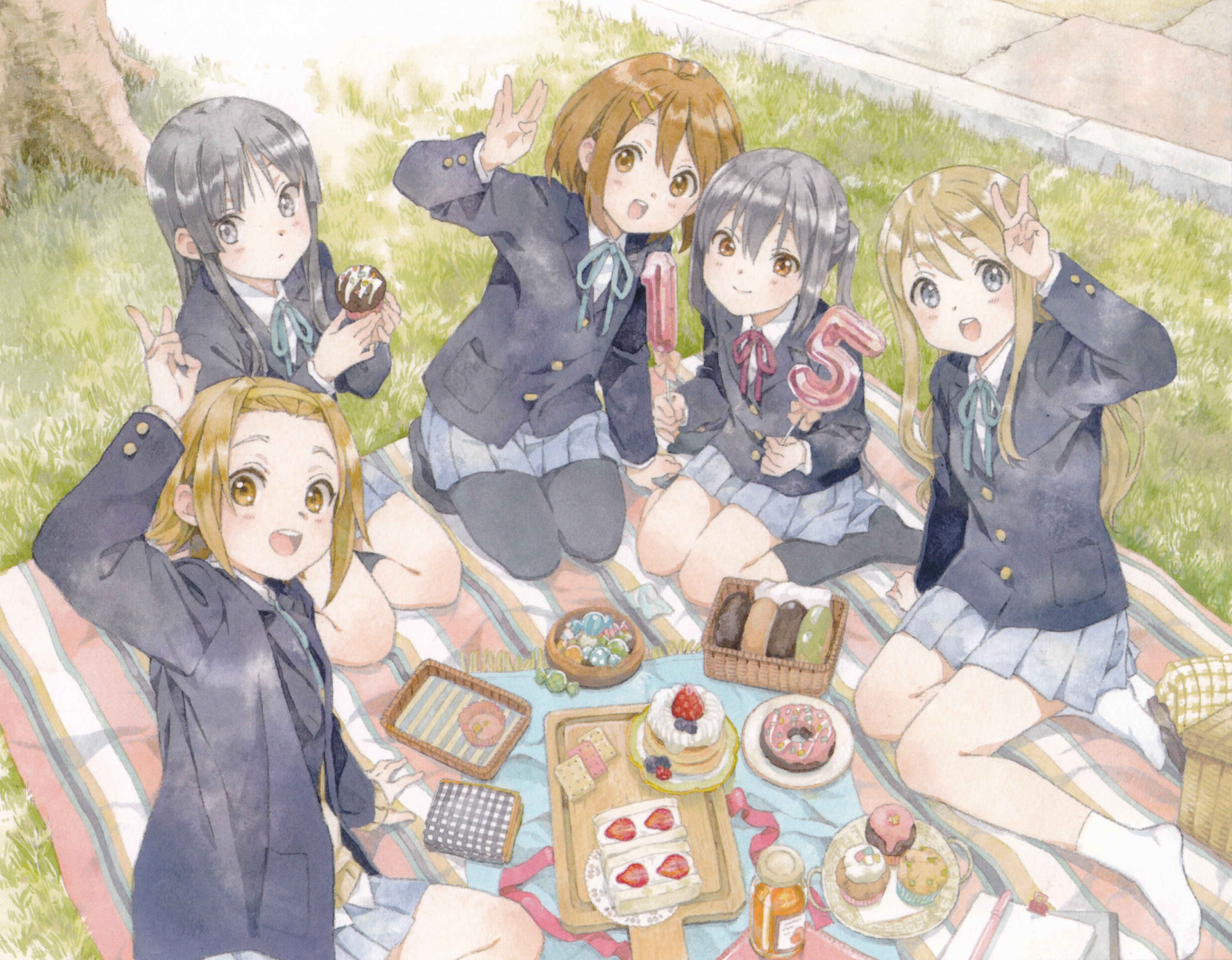 Safebooru - 5girls absurdres akiyama mio anniversary artbook black hair blonde hair blue eyes ...