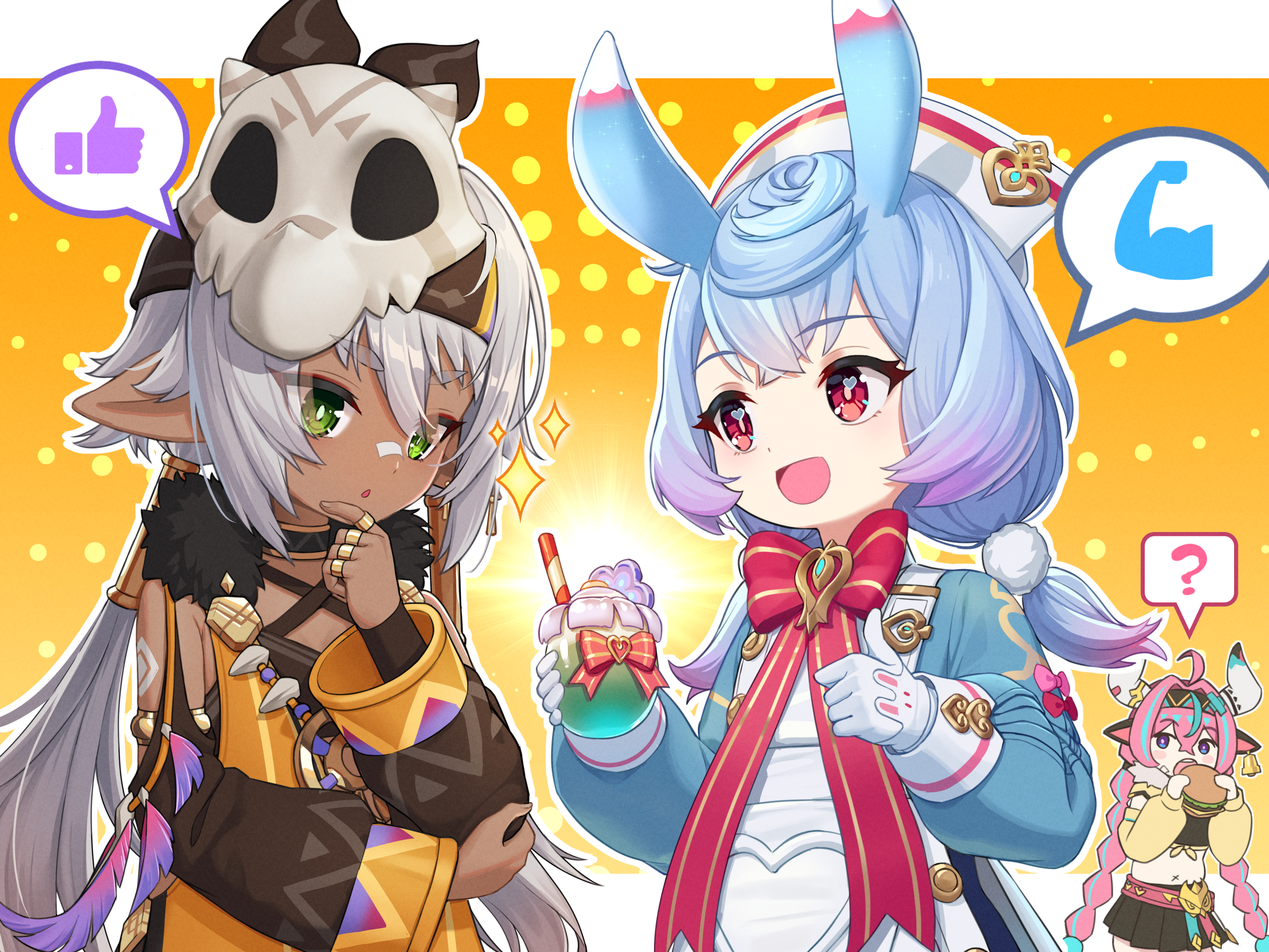 Safebooru - 3girls ? animal ears arm tattoo bandaid bandaid on cheek ...