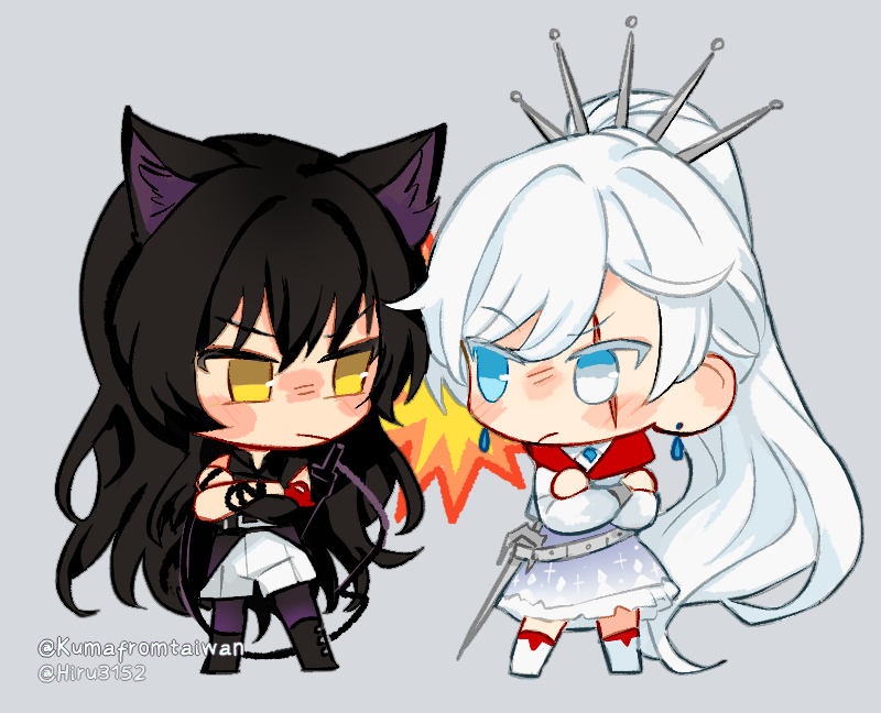 Safebooru - 2girls animal ears black hair blake belladonna cat ears chibi commission crossed ...