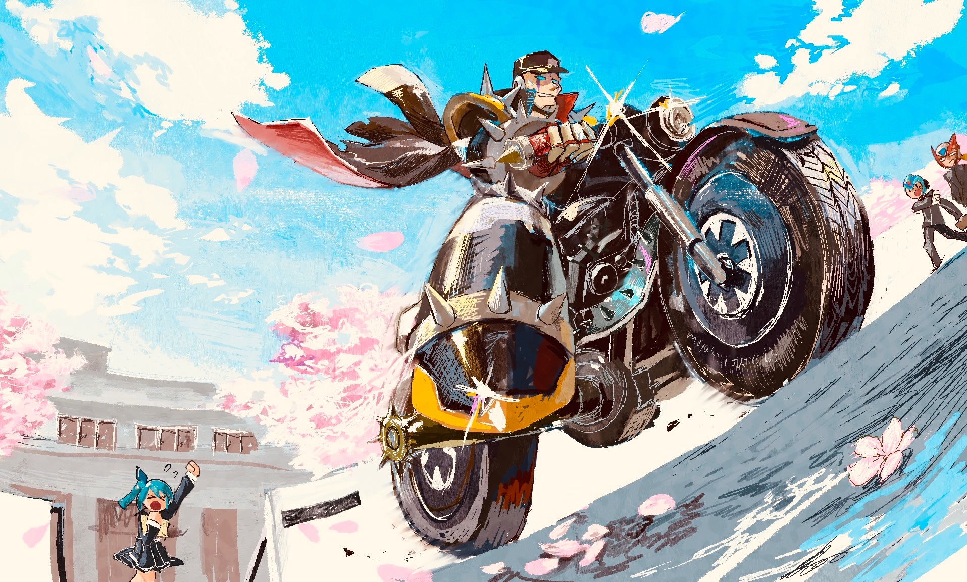 Safebooru - 1girl 3boys alternate costume banchou black coat black hat ...