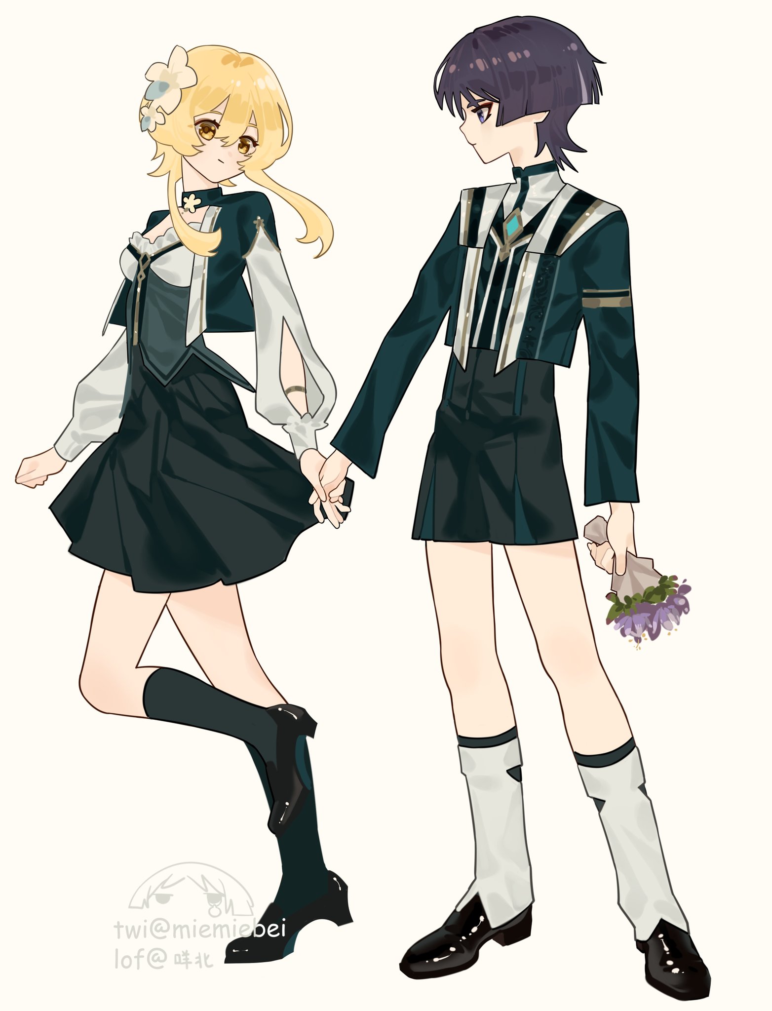 Safebooru - 1boy 1girl adapted costume akademiya uniform alternate costume arm cutout armlet ...