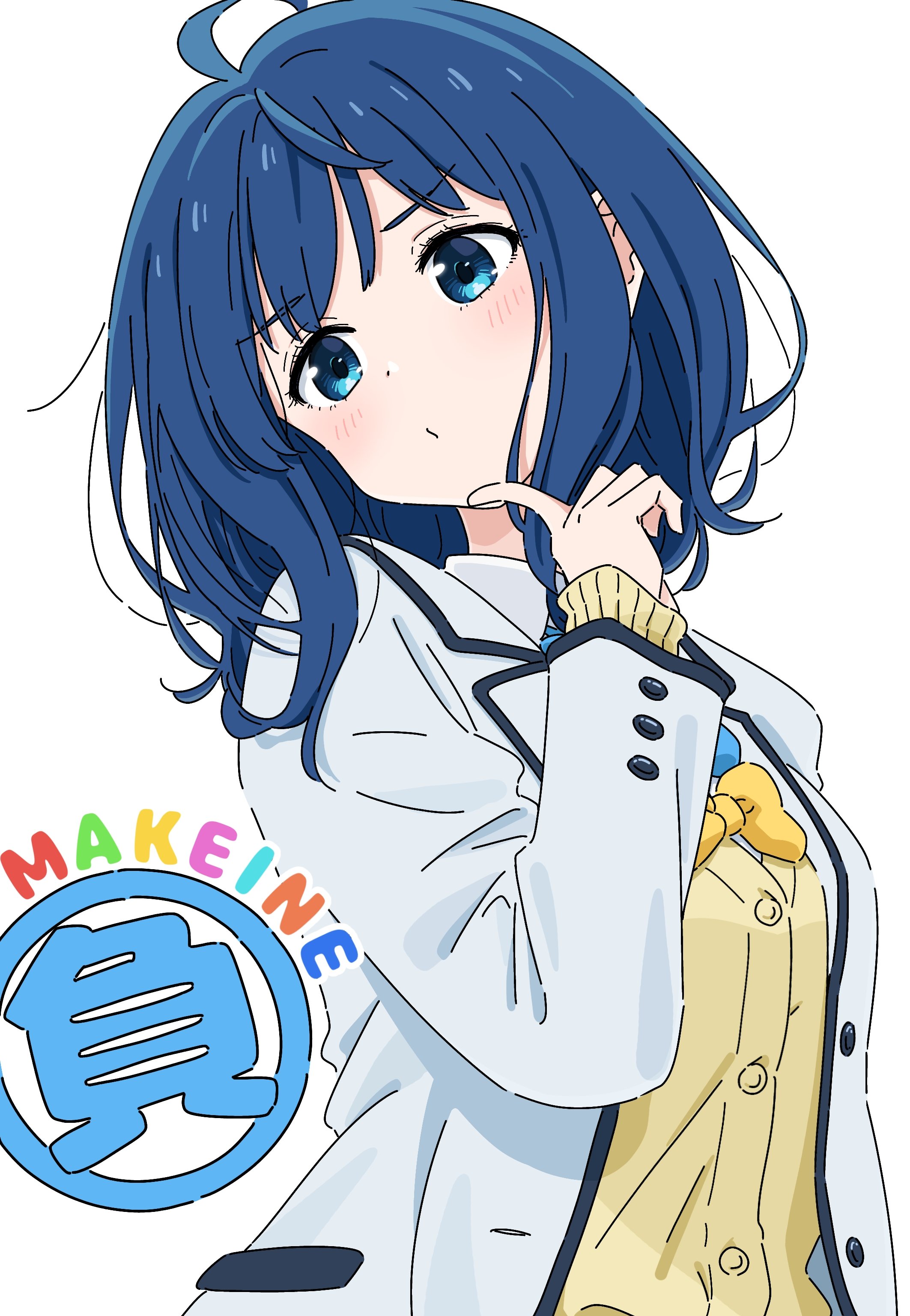 Safebooru - 1girl absurdres ahoge blazer blue bow blue bowtie blue eyes blue hair blush bow ...