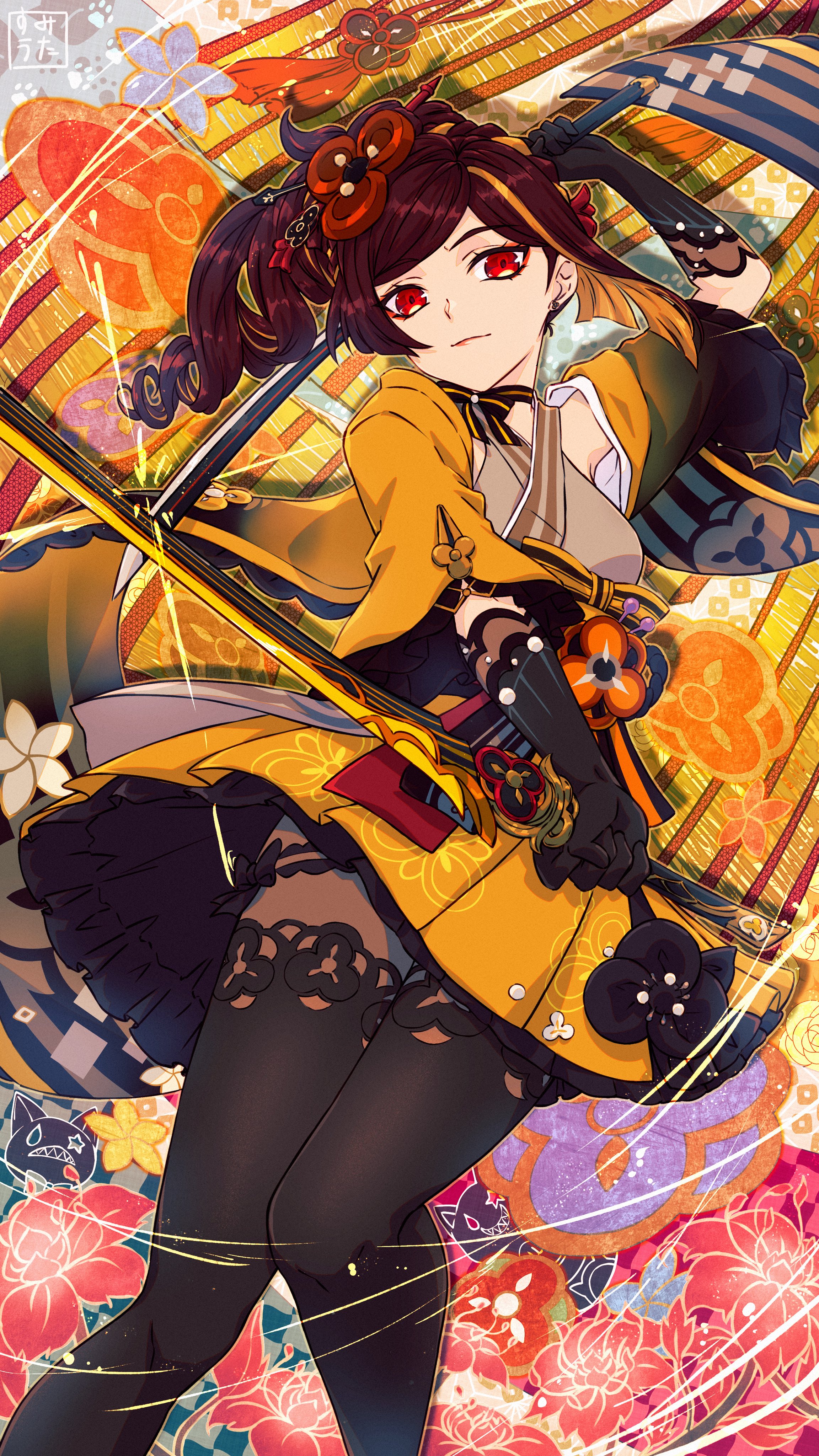 Safebooru - 1girl absurdres black gloves black pantyhose brown hair chiori (genshin impact ...