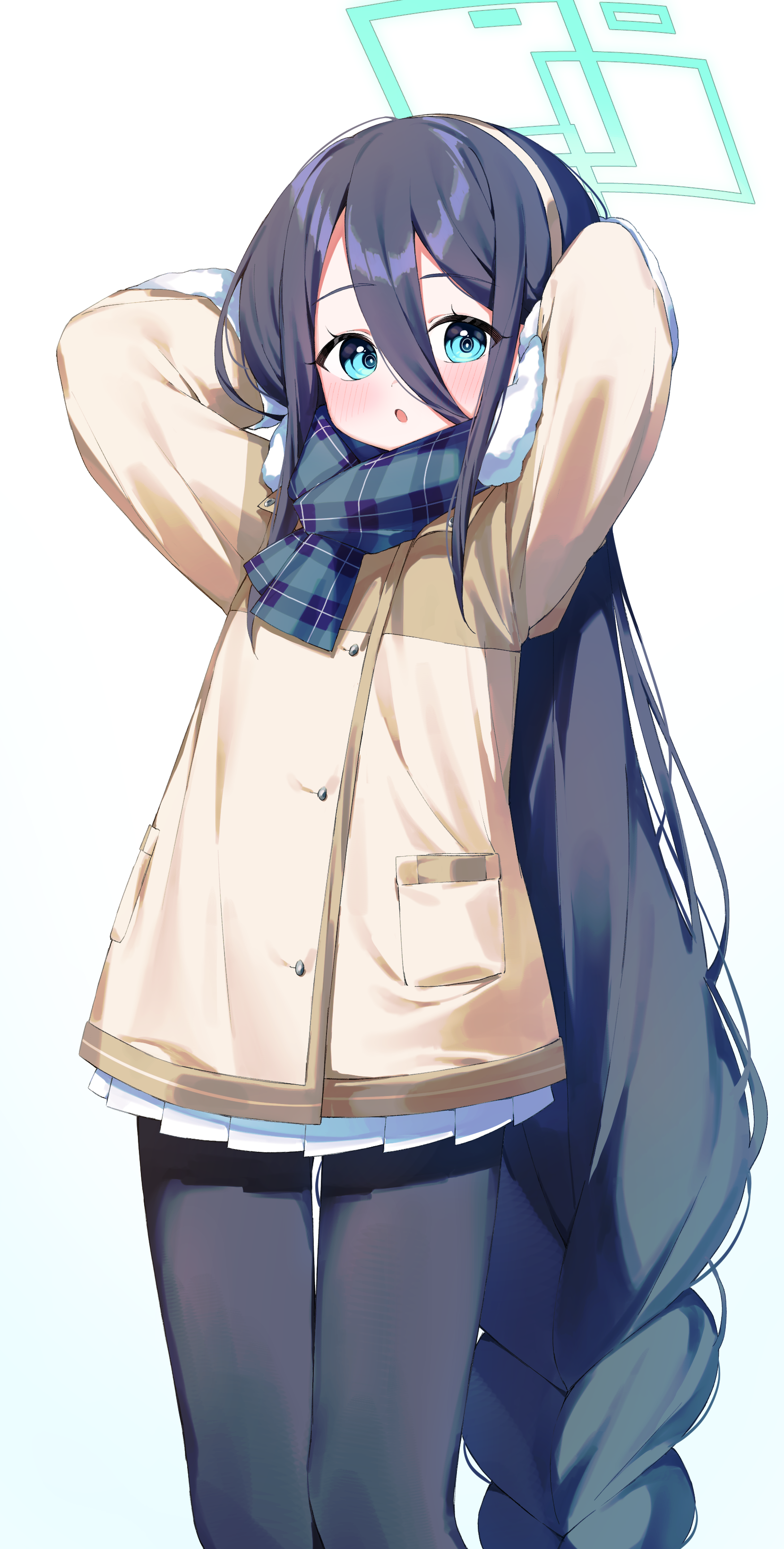 Safebooru - 1girl :o absurdly long hair absurdres aqua background aqua eyes aqua halo aris (blue ...