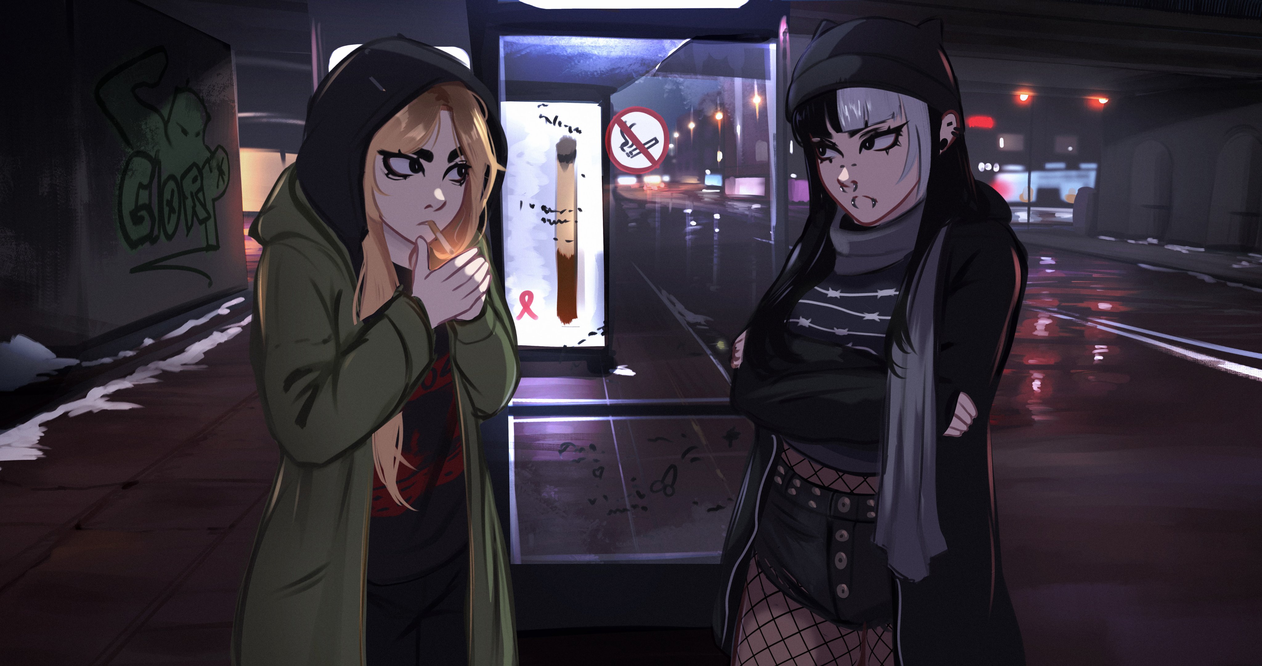 Safebooru - 2girls absurdres arms under breasts black eyes black hair black hat black jacket ...