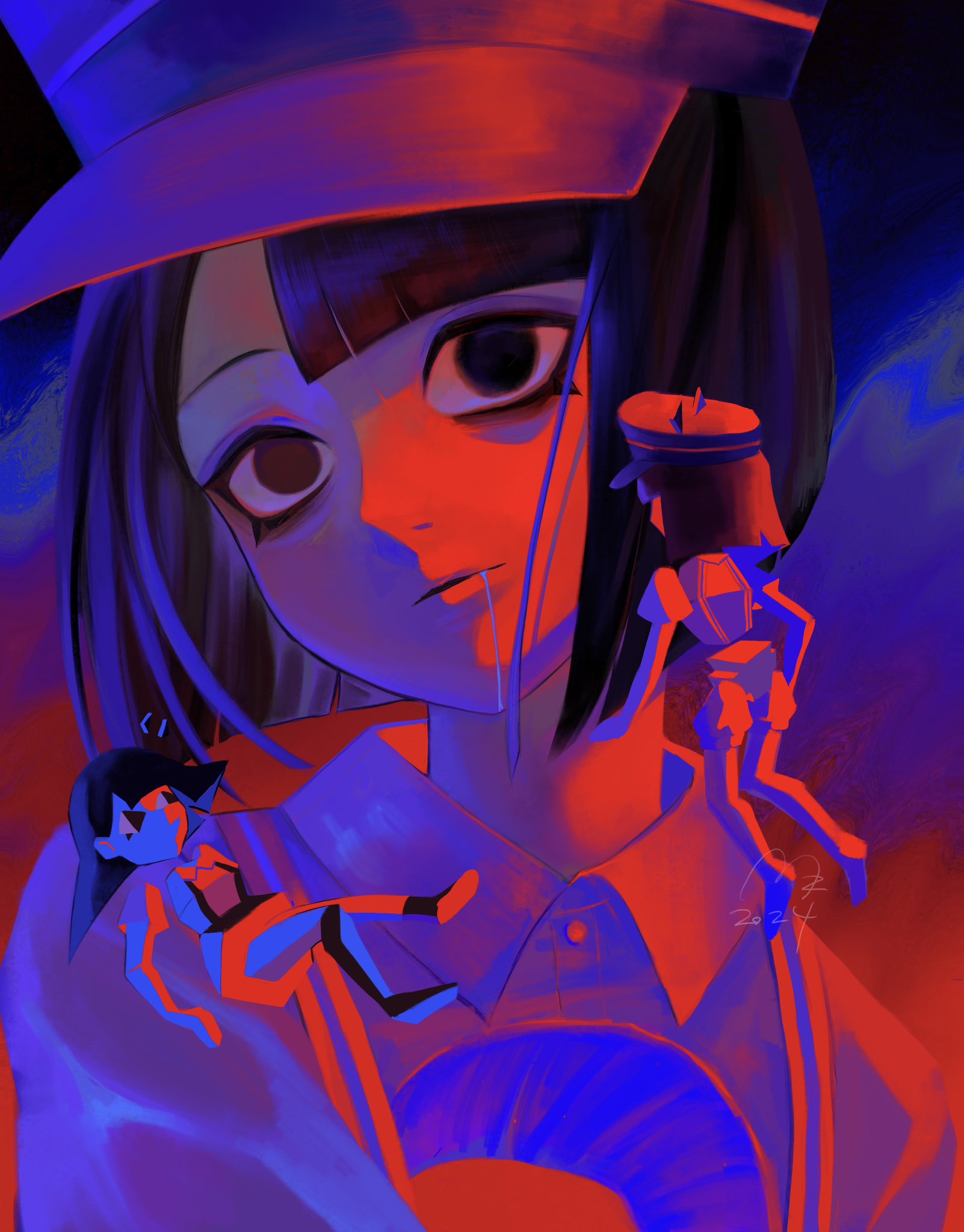 Safebooru - 3girls black hair blunt bangs blunt ends bob cut colored ...