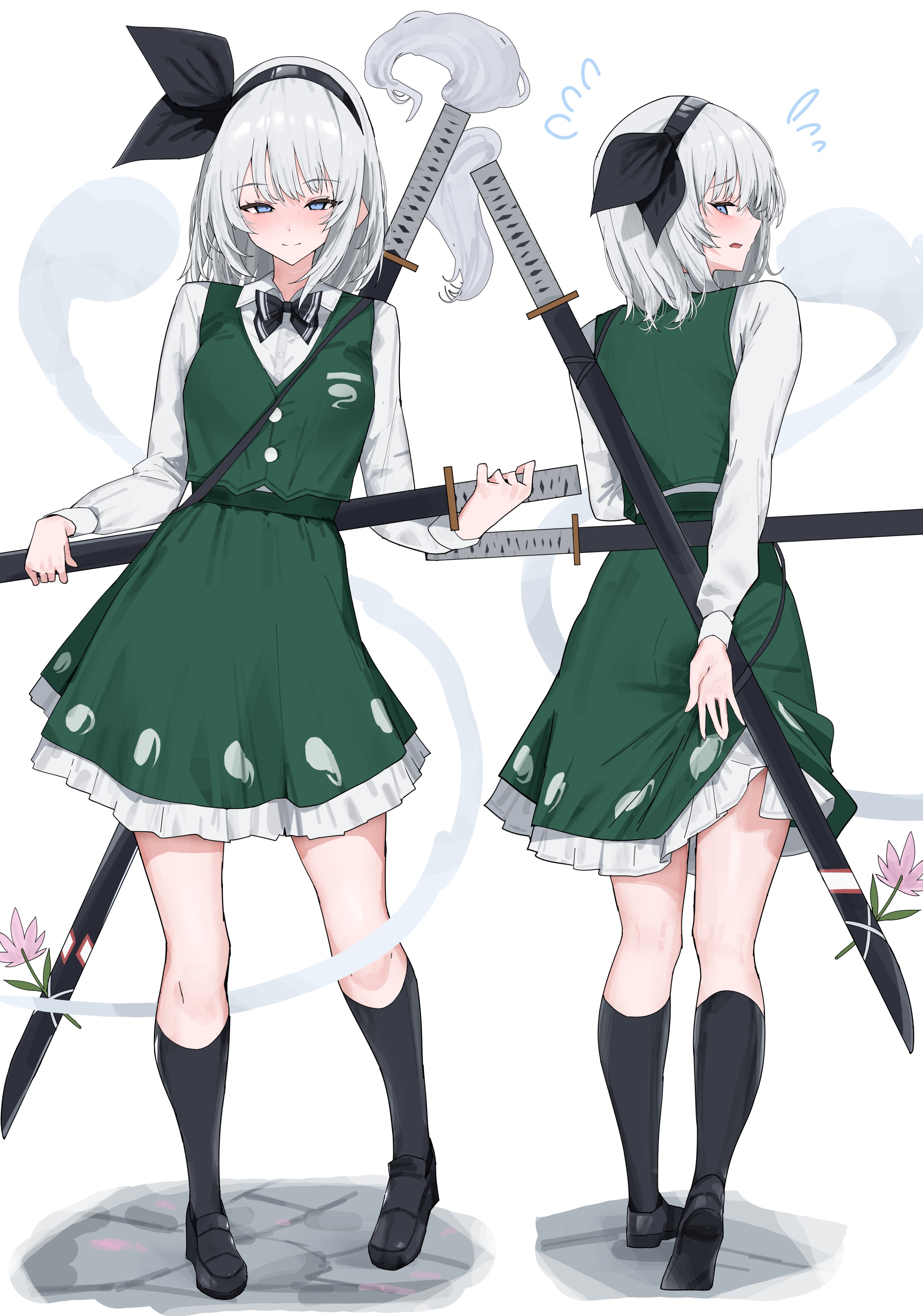 Safebooru - 1girl 258n absurdres black bow black bowtie black hairband black ribbon black shoes ...