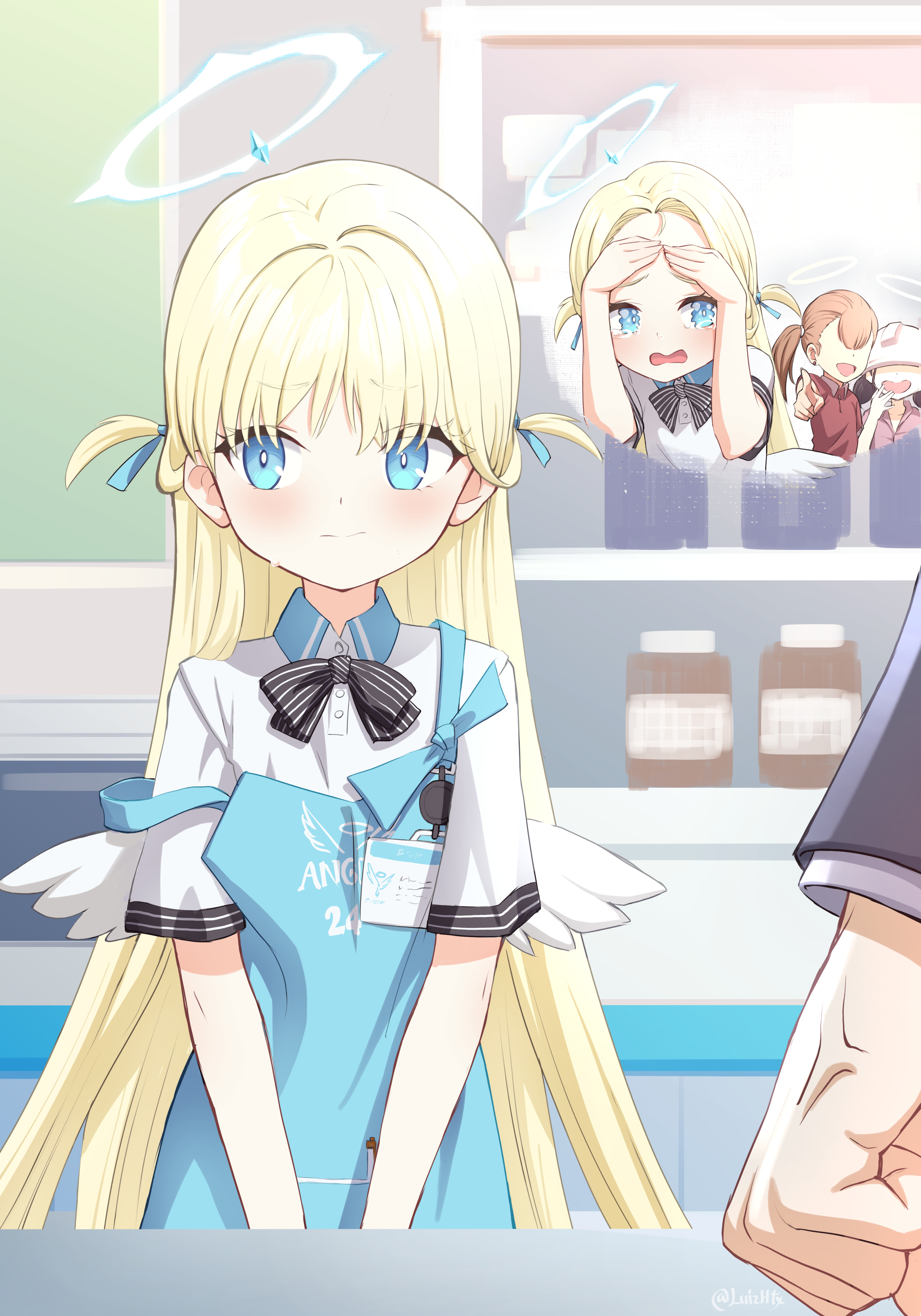 Safebooru - 1girl 1other absurdres alternate hairstyle angel's 24 uniform (blue archive) anger ...