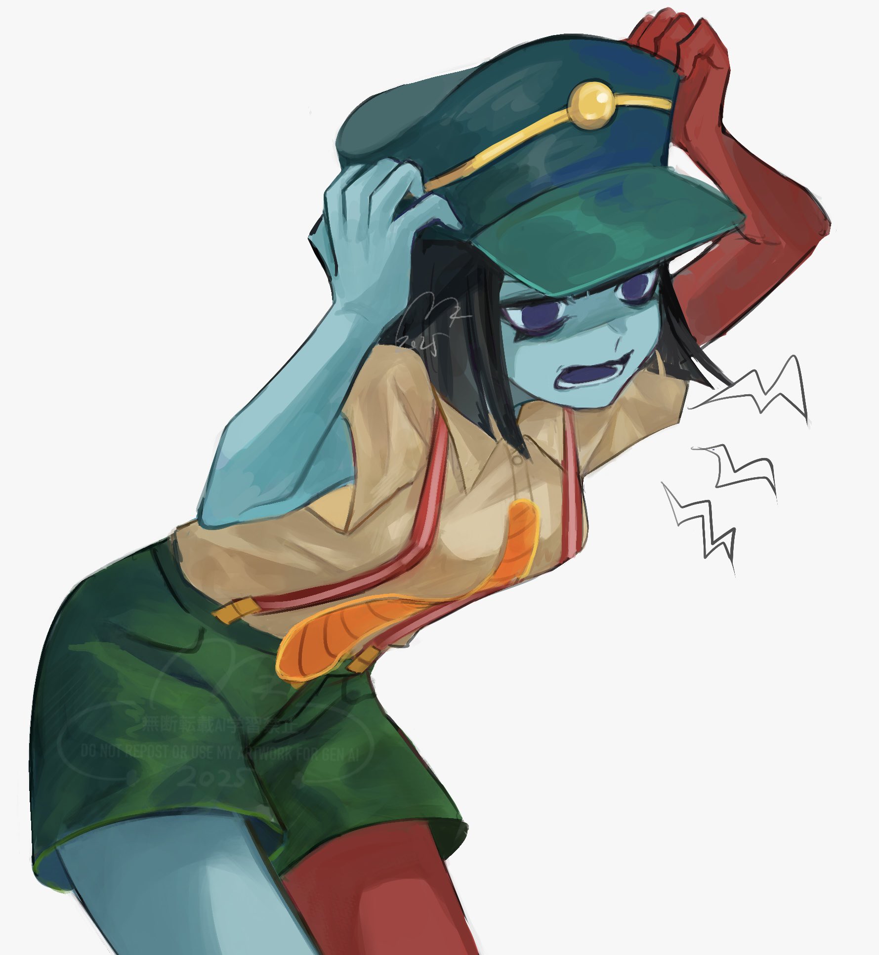 Safebooru - 1girl black hair blue skin blunt ends bob cut colored skin ena: dream bbq ena (dream ...