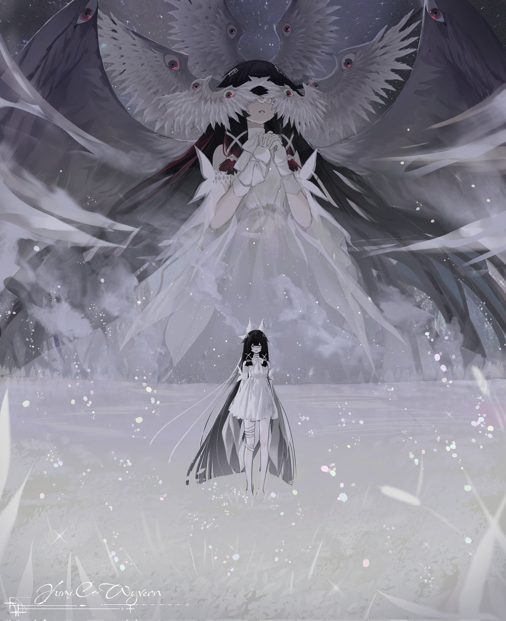 Safebooru - 1girl absurdly long hair arms behind back artist name bandaged leg bandages black ...